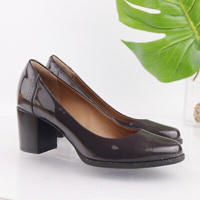clarks plum brown leather snake print mary janes womens size 75 296433665694