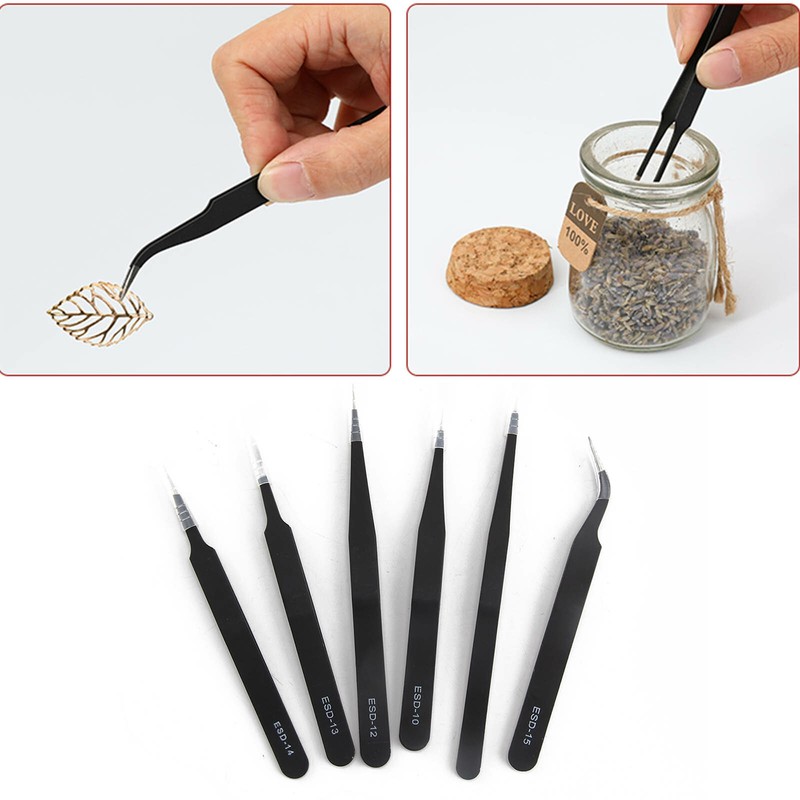 6PCS Professional Coated Precision Tweezers Set Kit Stainless Steel Non ...