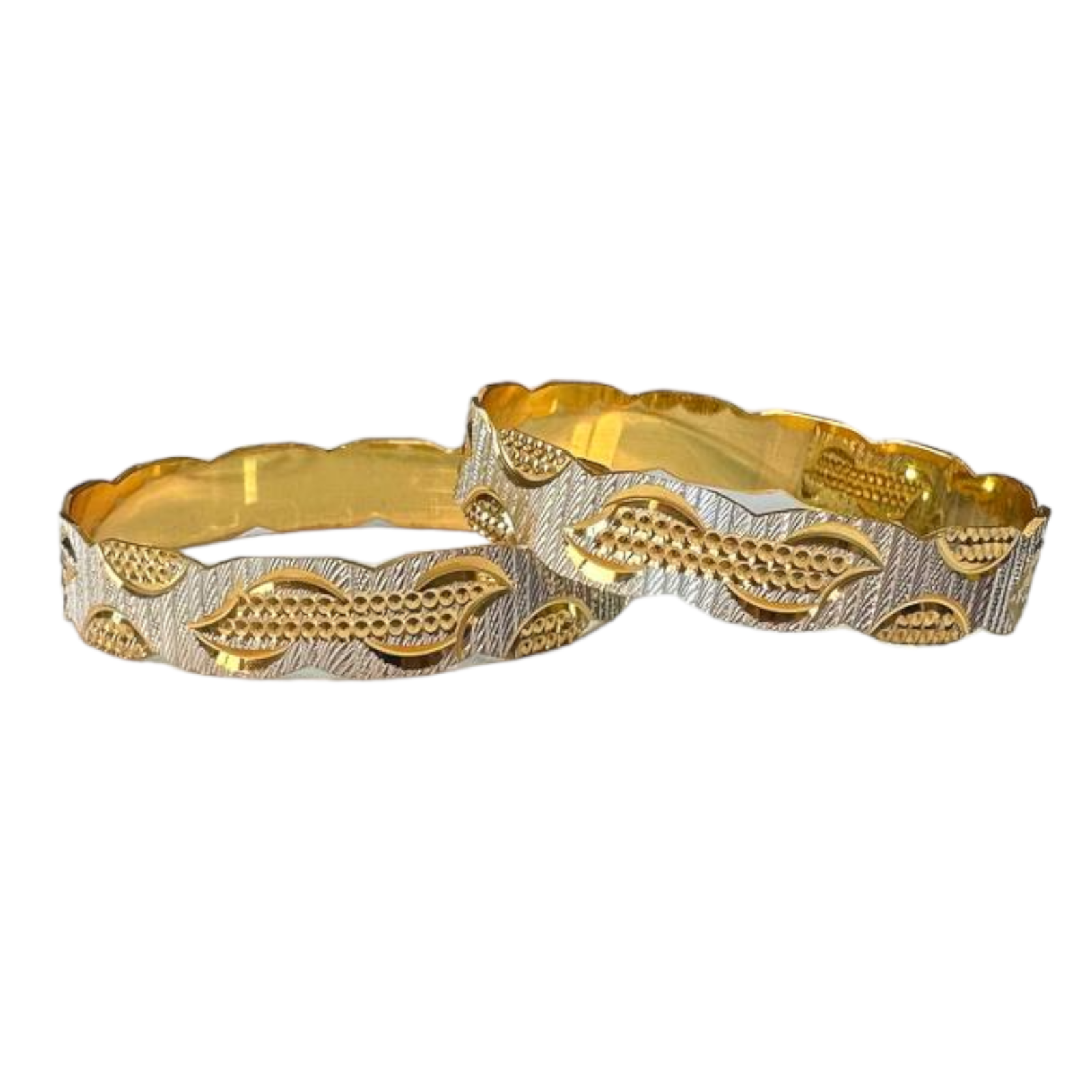 Dubai Style Bangles set 2pc Gold And Rhodium Plated Two Tone Gold Bracelet