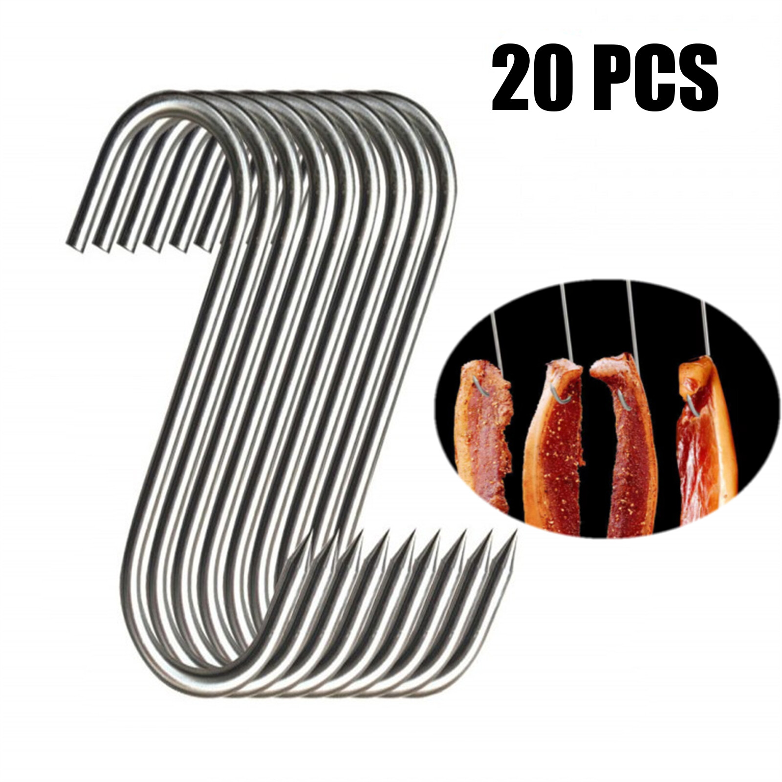 20Pcs S-Shaped Meat Hook Heavy Duty Stainless Steel Butcher Hooks ...