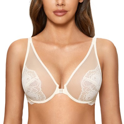 DOBREVA Women's Lace Front Closure Bras Plunge See Through Minimizer UnderwireのeBay公認海外通販｜セカイモン
