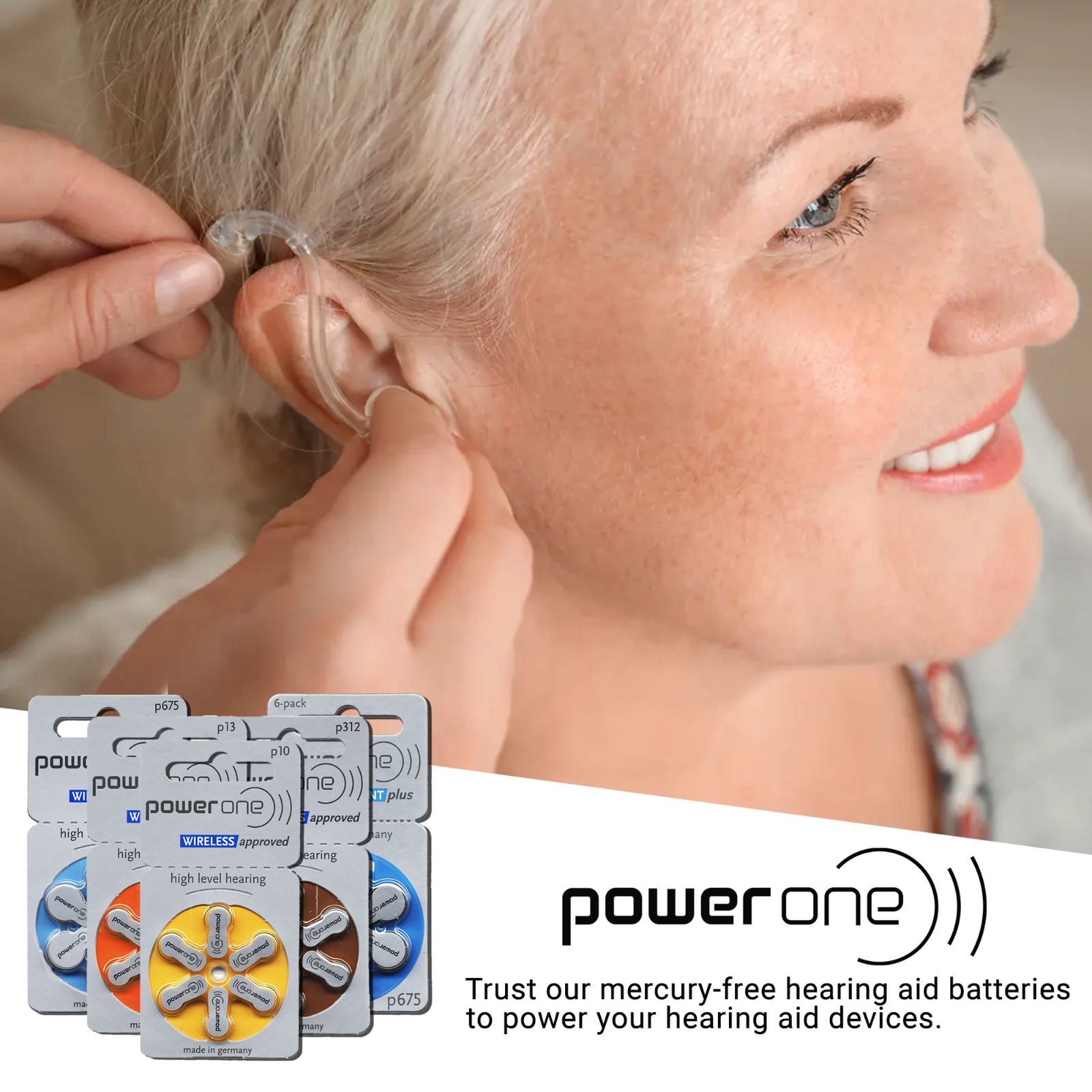 Power One Hearing Aid Batteries Size 13 MERCURY