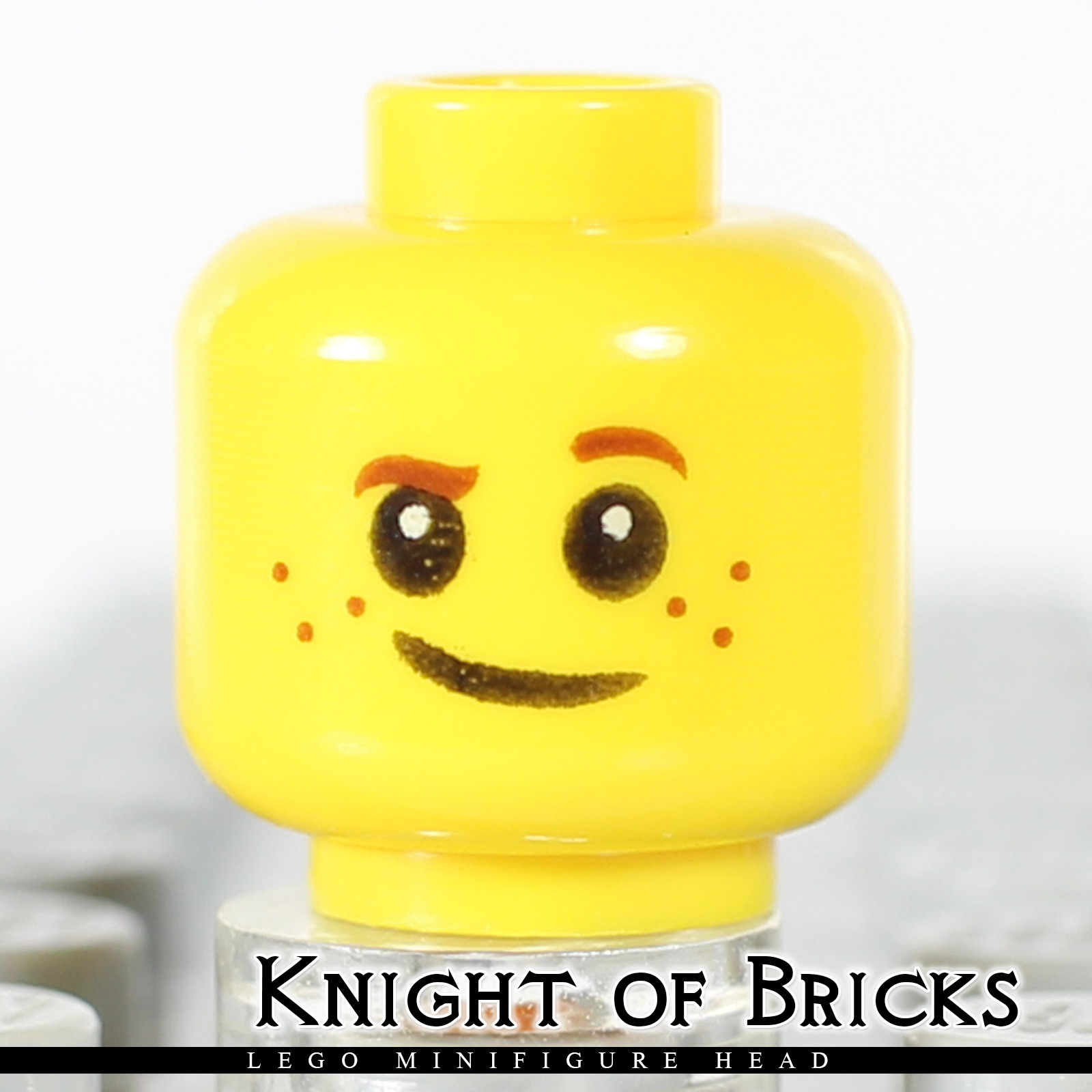 LEGO Minifigure Head YELLOW Male Boy Brown Eyebrows Freckles White ...