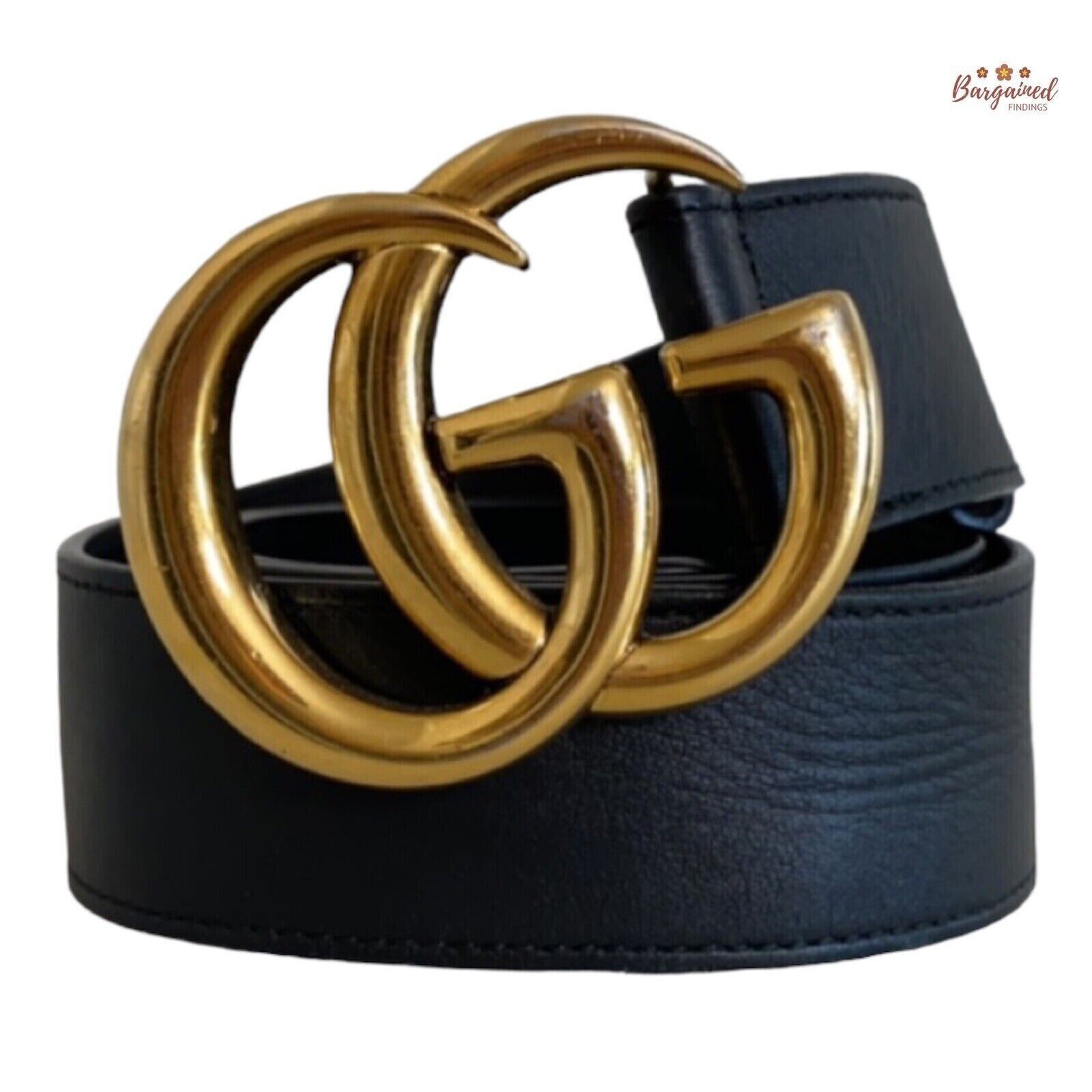 Authentic Gucci Black Smooth Calfskin Leather Gold Double G Authentic Gucci Black Smooth Calfskin Leather Gold Double G