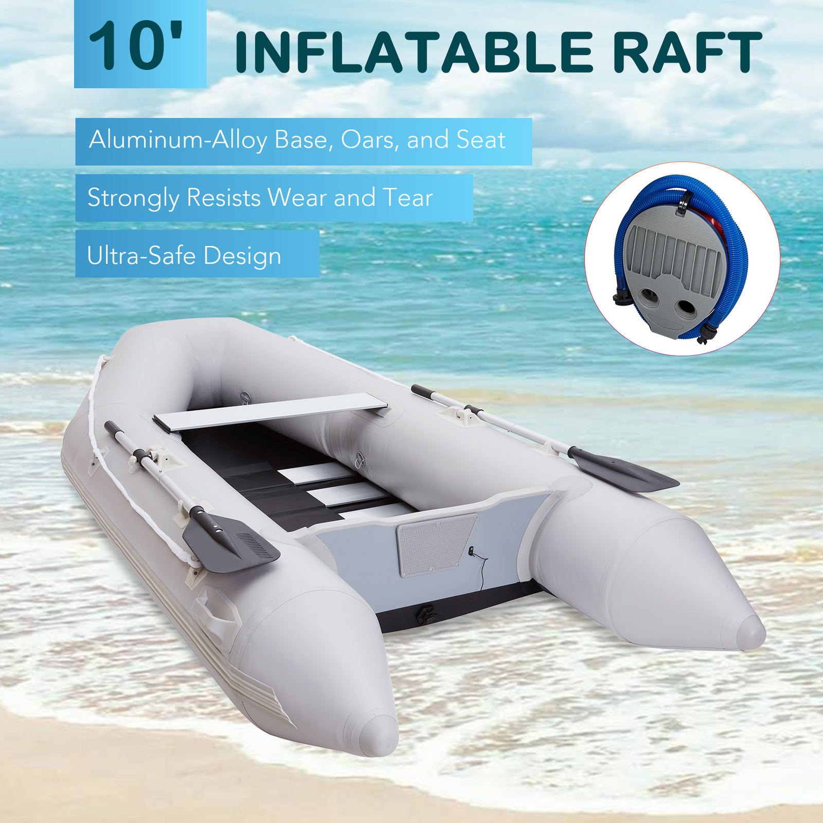 10ft Inflatable Boat w/pump Raft Fishing Dinghy Tender Pontoon Rescue ...