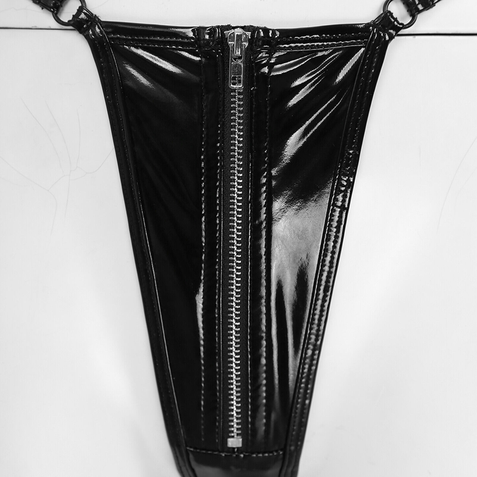 Women Sexy Zipper Crotch Panties Wet Look Patent Leather Mini G String