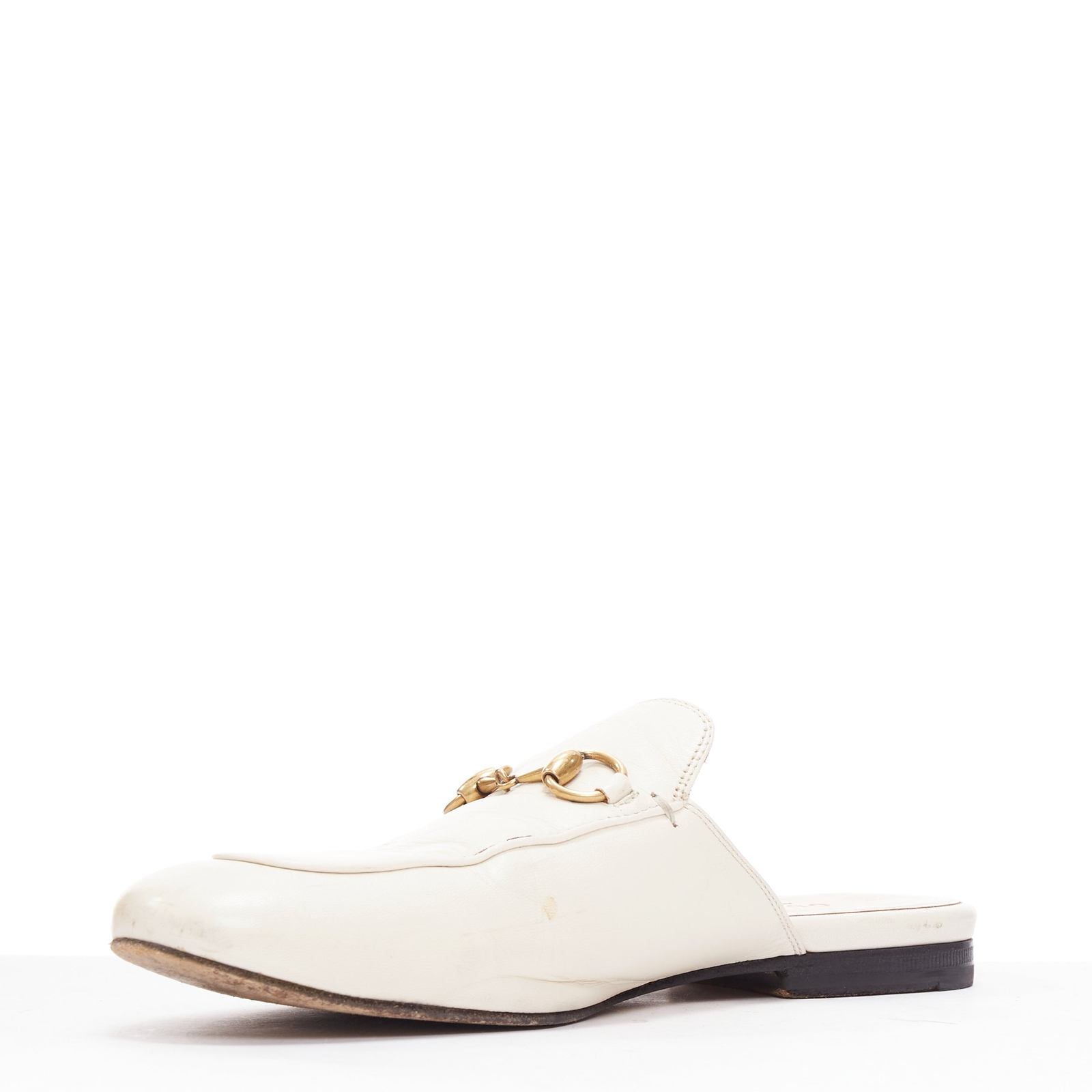 GUCCI Princetown cream leather gold horsebit flat mule GUCCI Princetown cream leather gold horsebit flat mule