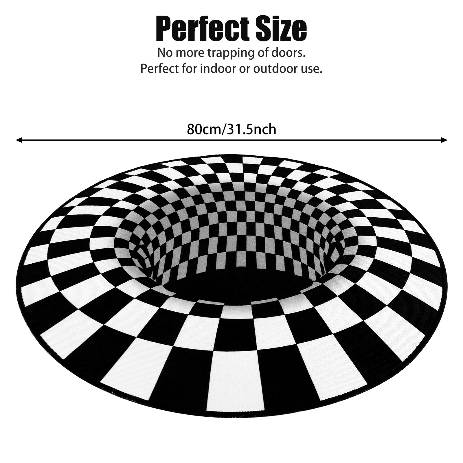 Black White Carpet Floor Mat Non-slip 3D Optical Illusion Vortex Rug ...