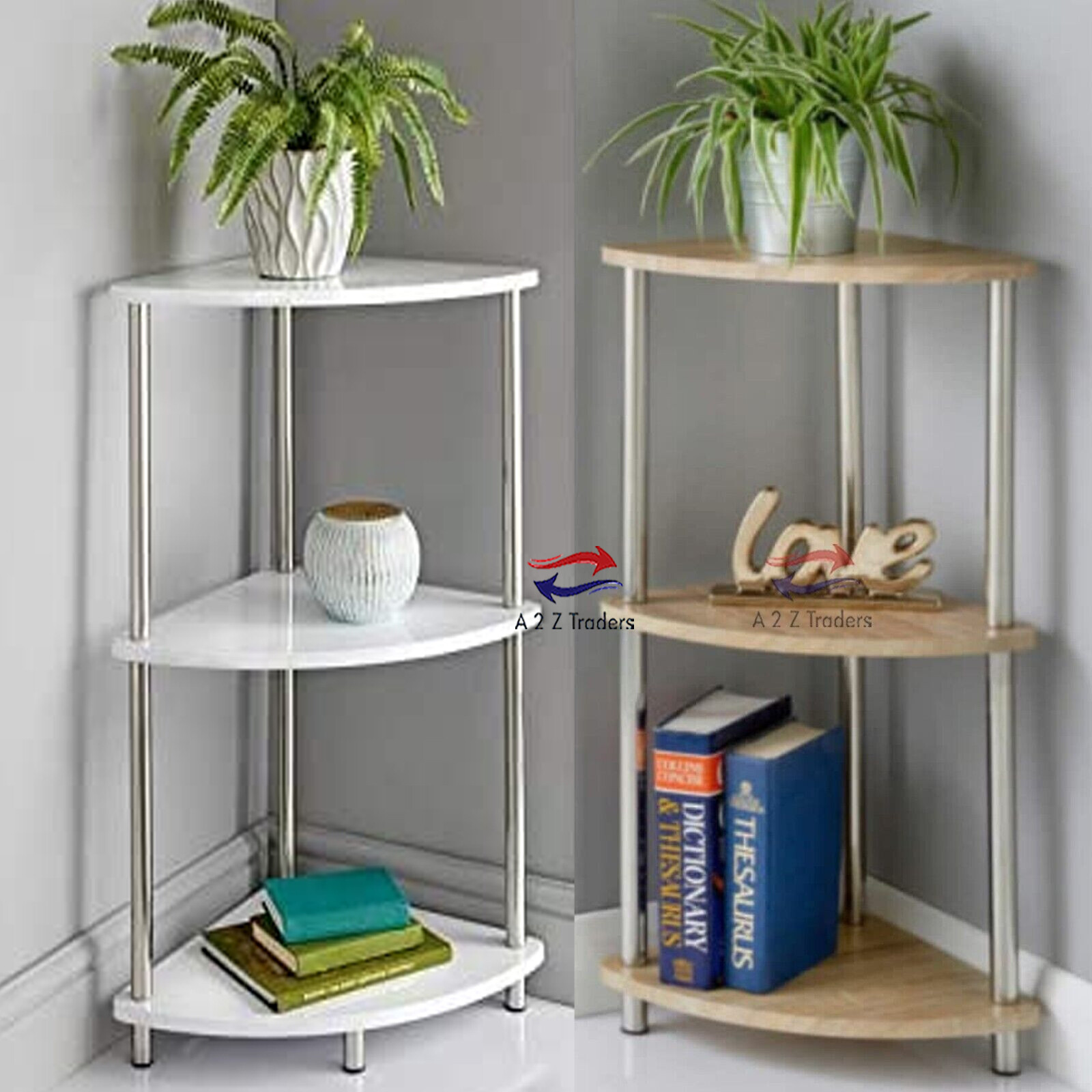 Oak Finish 3 Tier Corner Shelf Home Office Living Room Side End Table Storage UK eBay