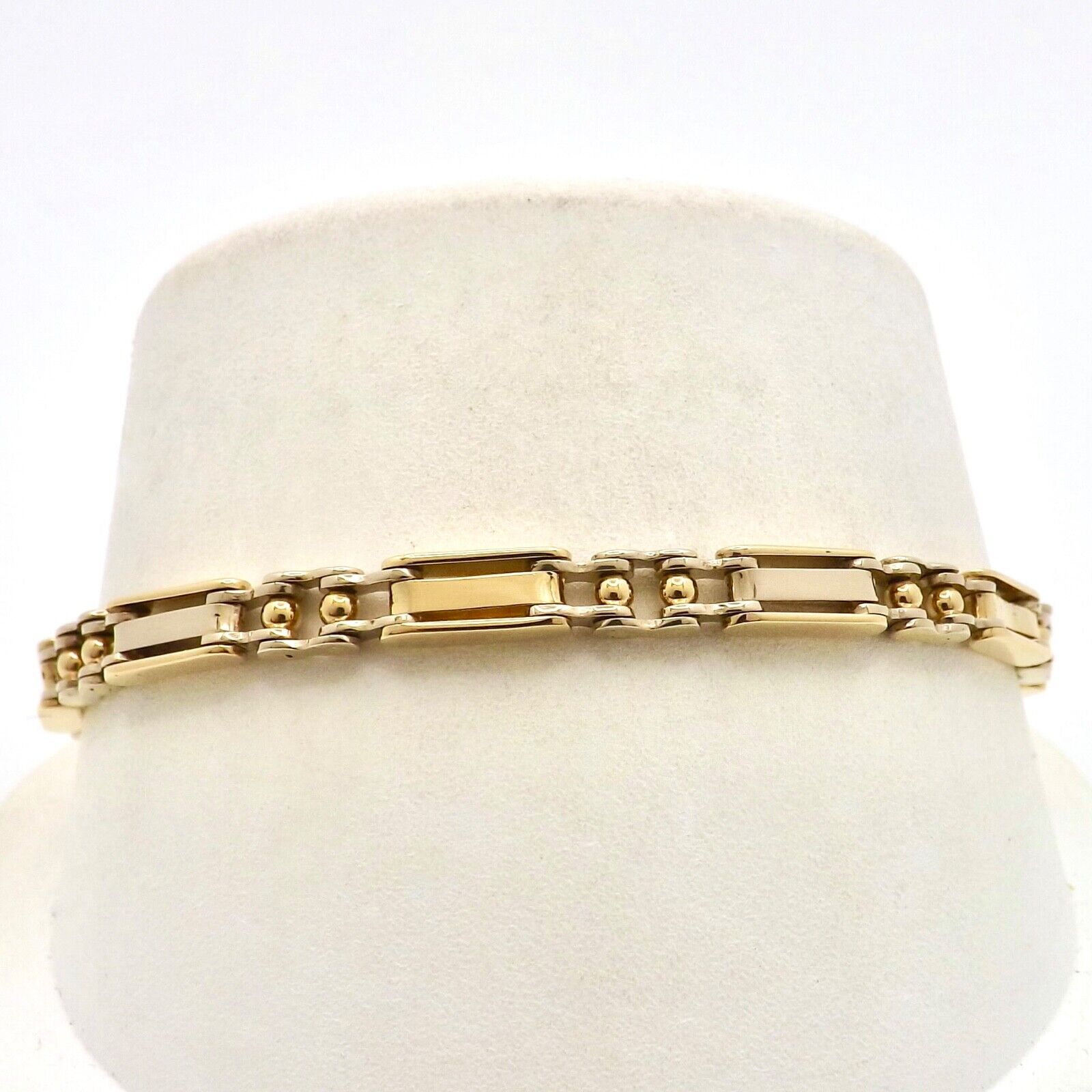 18K Gold Bar Link Bracelet Biker Chain Beaded Hardware 750 18K Gold Bar Link Bracelet Biker Chain Beaded Hardware 750