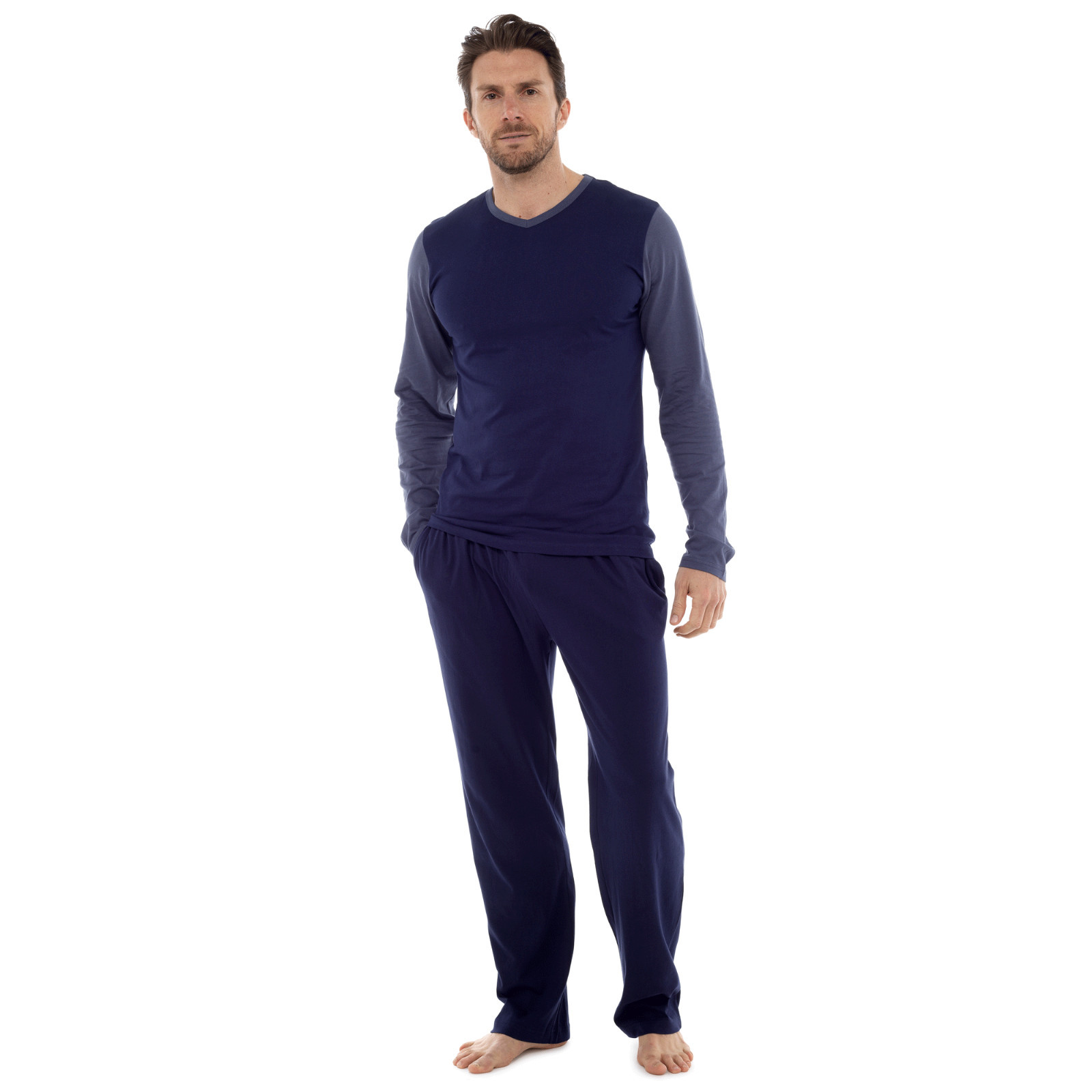 Mens Pyjama Long Sleeve Top Trousers Pj Nightwear Cotton Lounge Wear ...