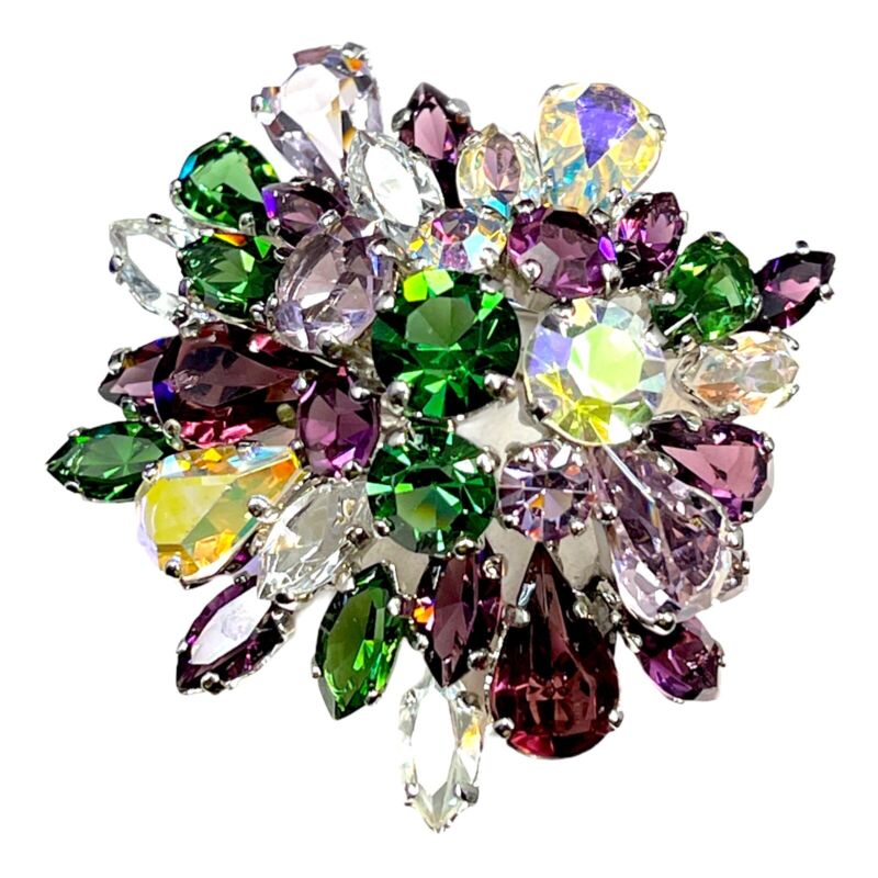 RARE 1958 CHRISTIAN DIOR RHODIUM AMETHYST AB RHINESTONE RARE 1958 CHRISTIAN DIOR RHODIUM AMETHYST AB RHINESTONE