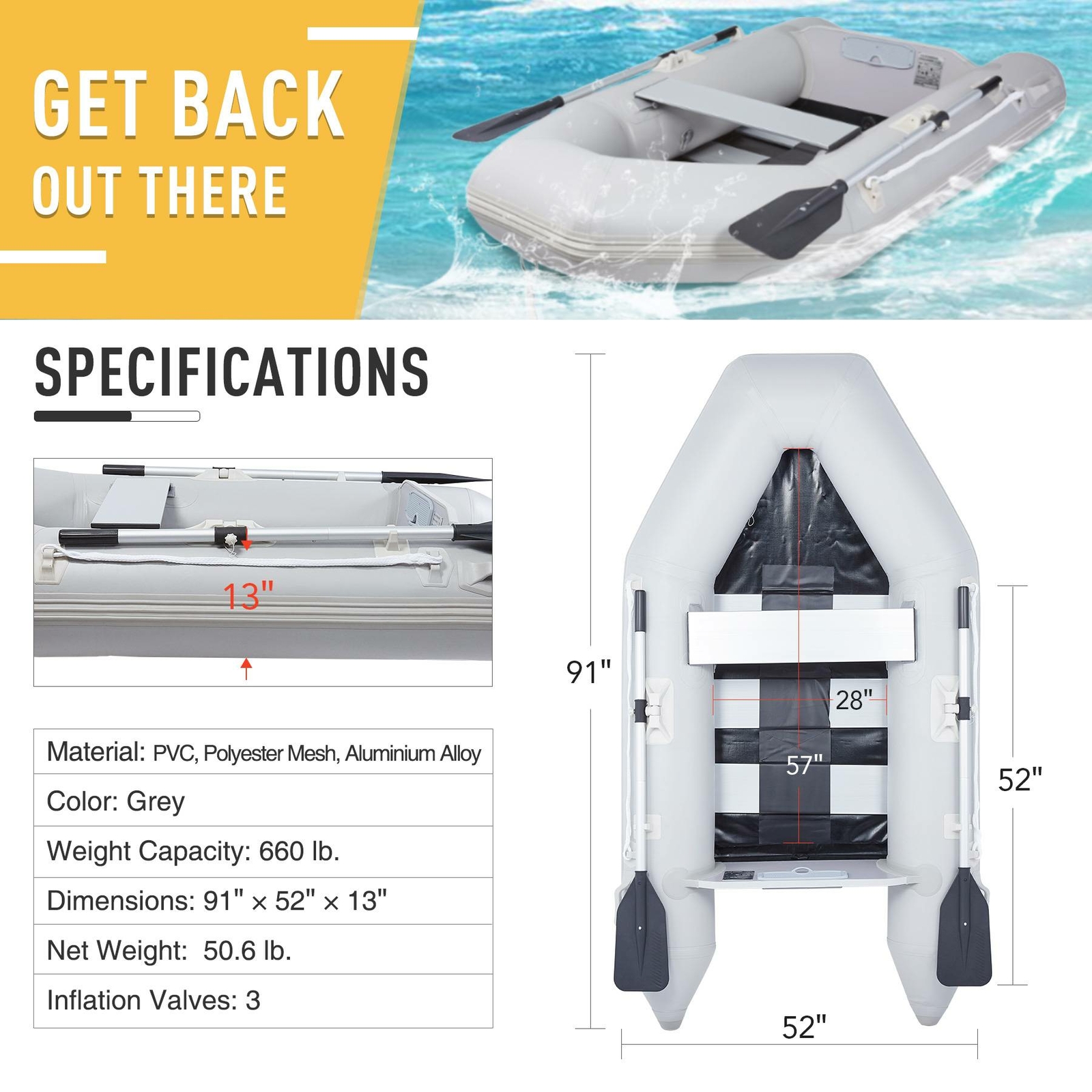 10ft Inflatable Boat w/pump Raft Fishing Dinghy Tender Pontoon Rescue ...