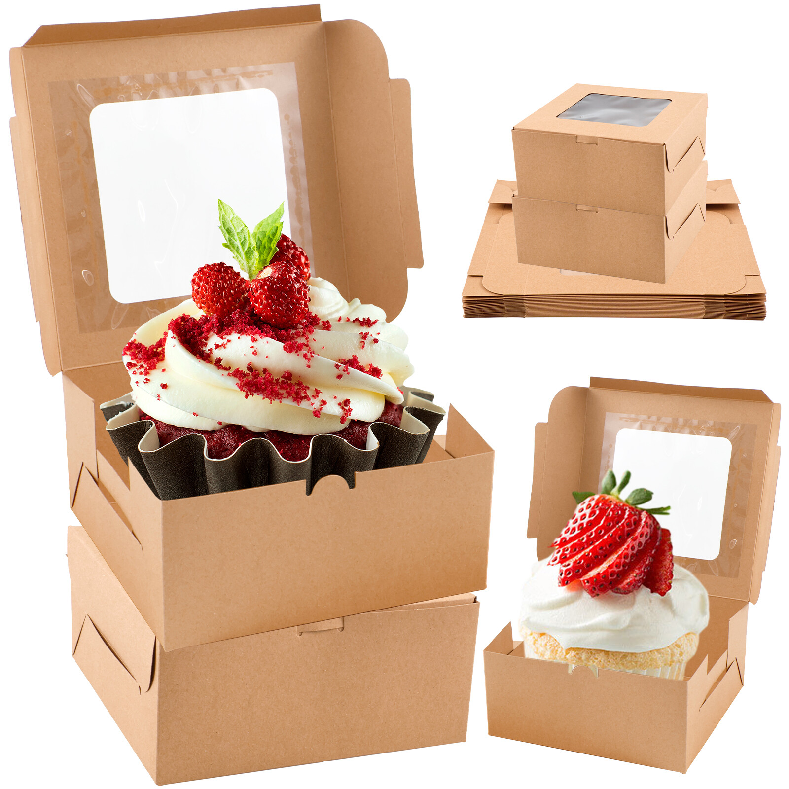 20Pcs Bakery Boxes Paper Cake Boxes Single Cookie Boxes with Clear ...
