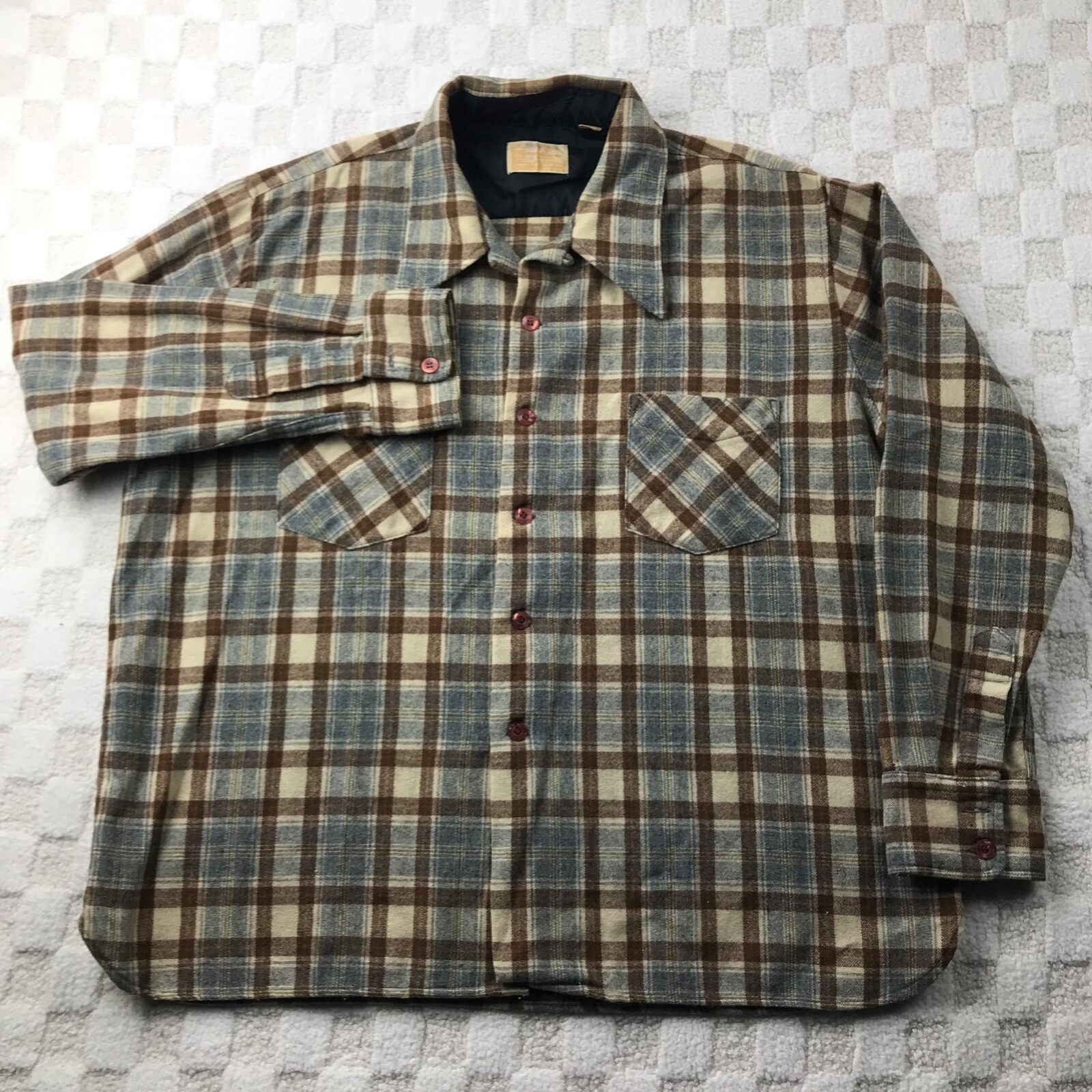 True Vintage Sears Loop Collar Shirt Mens XL Plaid Wool 60s True Vintage Sears Loop Collar Shirt Mens XL Plaid Wool 60s