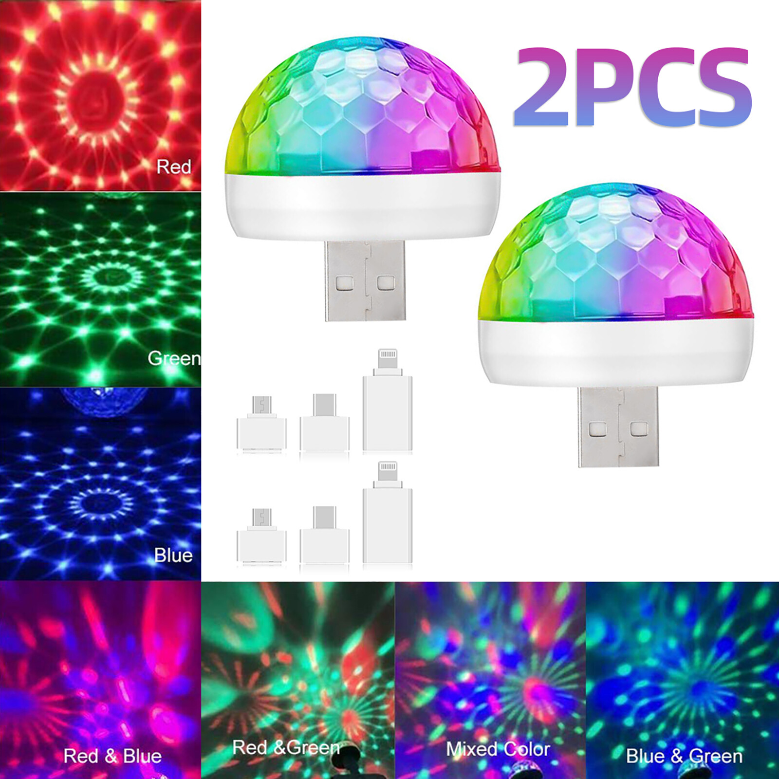 (2)LED Disco Party USB Lights Strobe DJ Ball Sound Activated Bulb Car ...