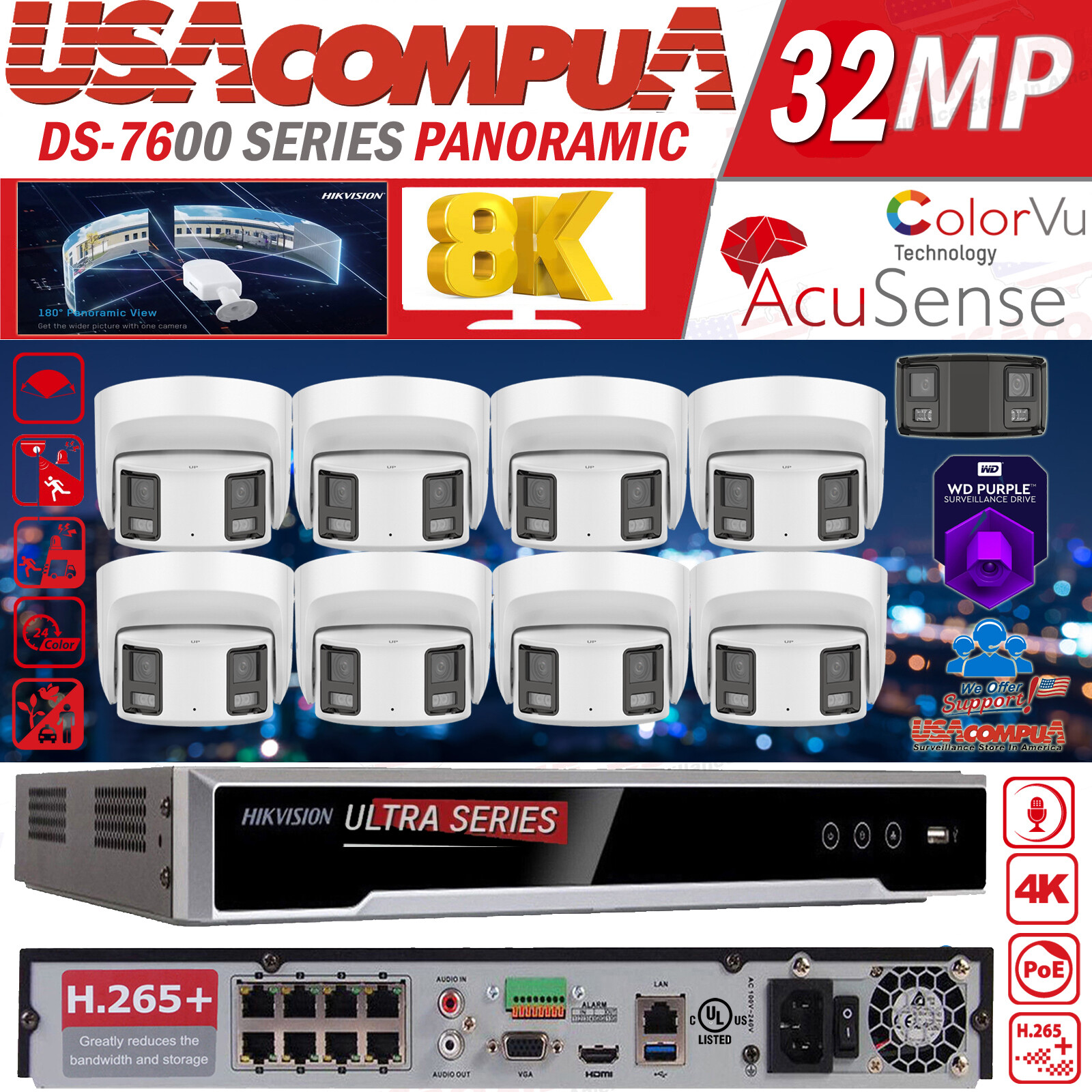Colorvu Ip Panoramic | Hikvision 8ch 8k Security Camera System