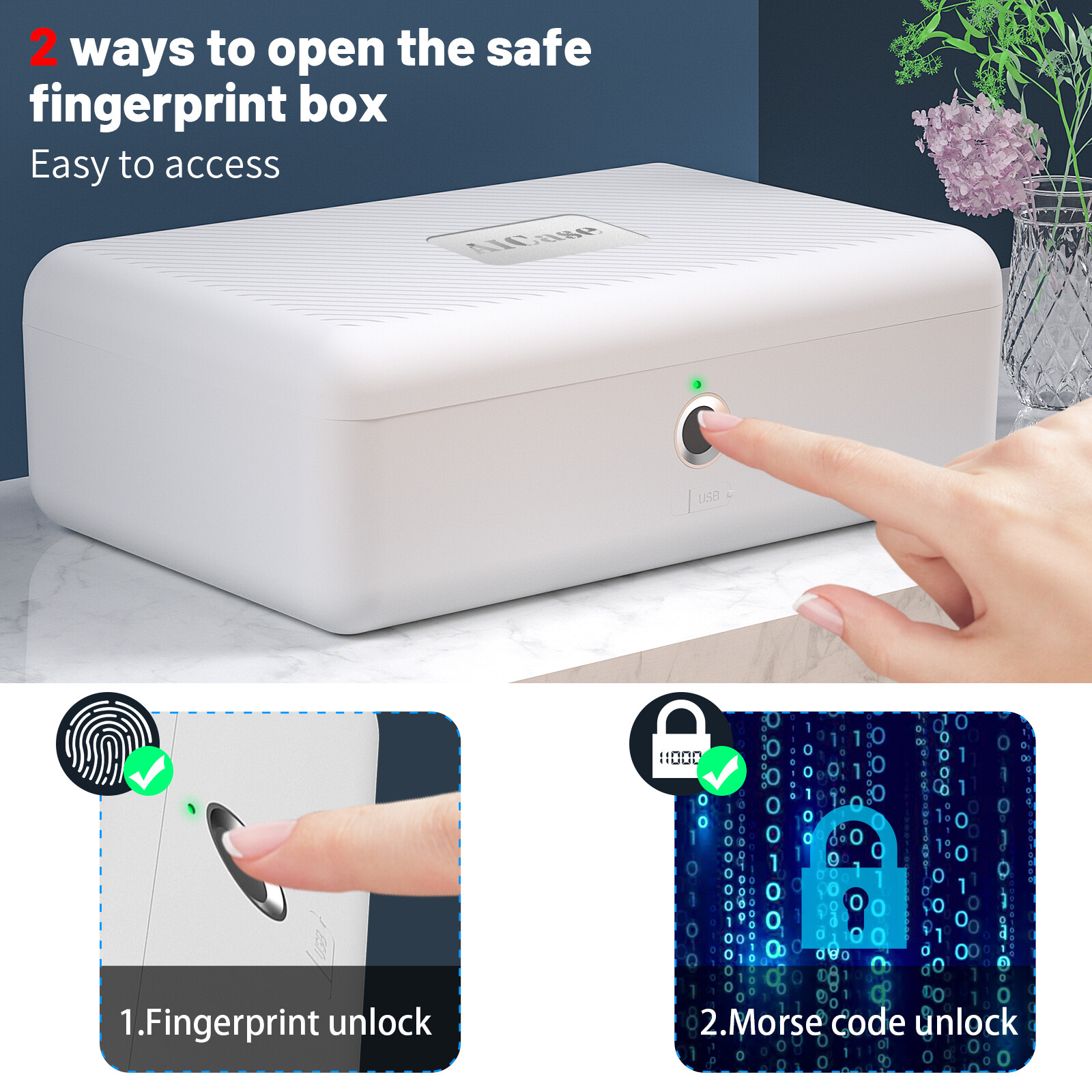 Biometric Fingerprint Storage Box Portable Cash Jewelry Phone Security ...