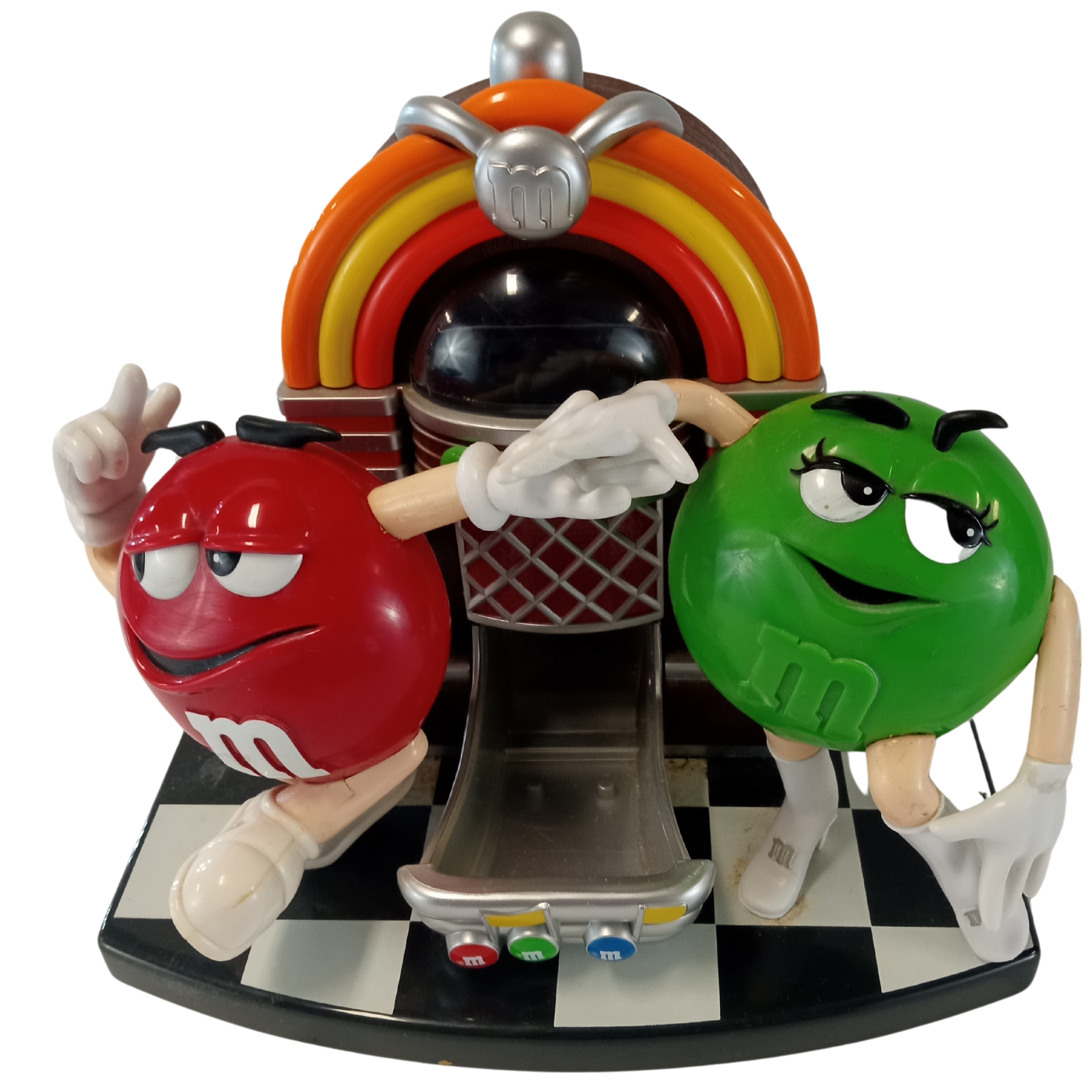Vintage M&M's Red & Green Dancing Jukebox Candy Dispenser Vintage M&M's Red & Green Dancing Jukebox Candy Dispenser