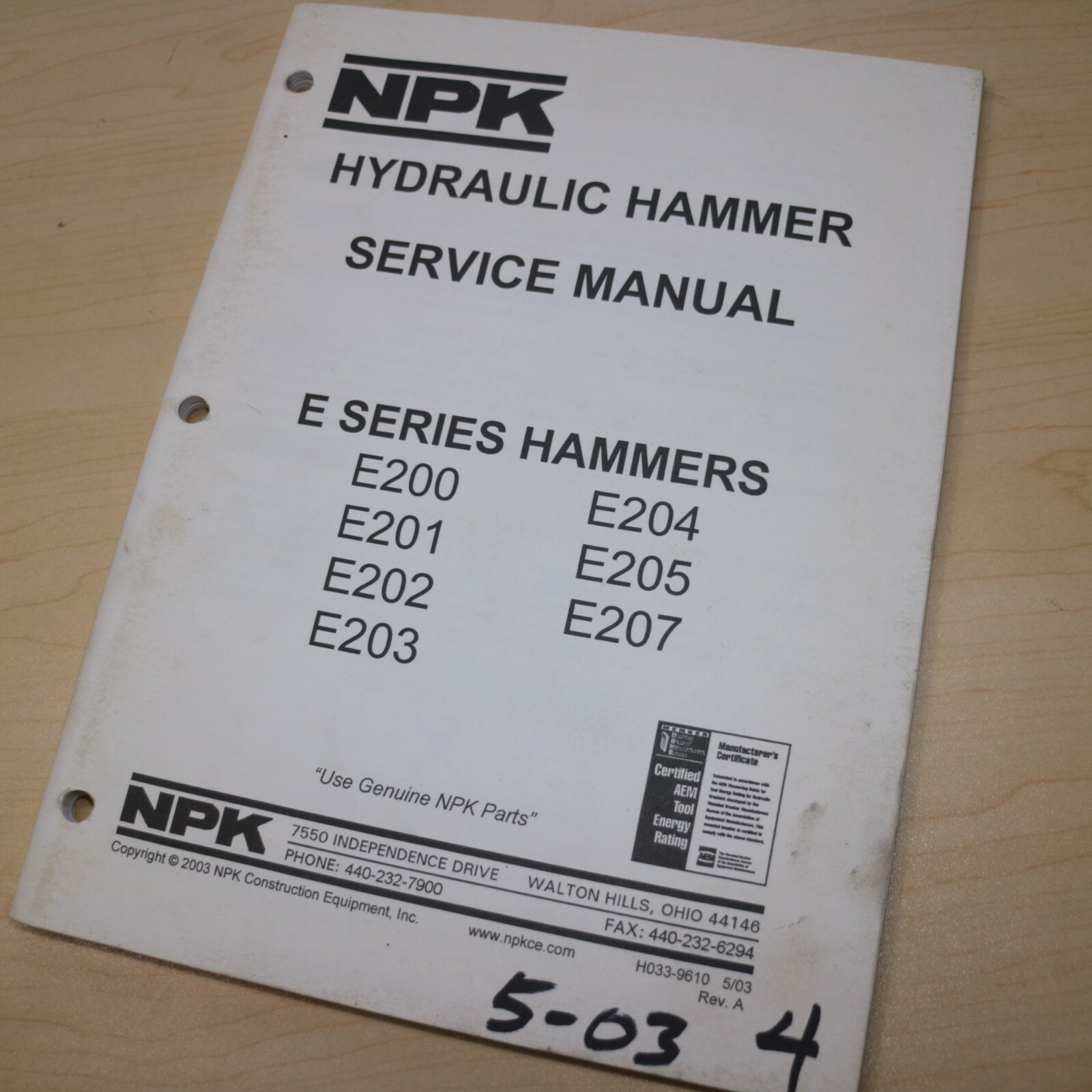NPK E200 E201 E202 E203 E204 E205 E206 E207 HAMMER Shop Service Repair ManualのeBay公認海外通販｜セカイモン