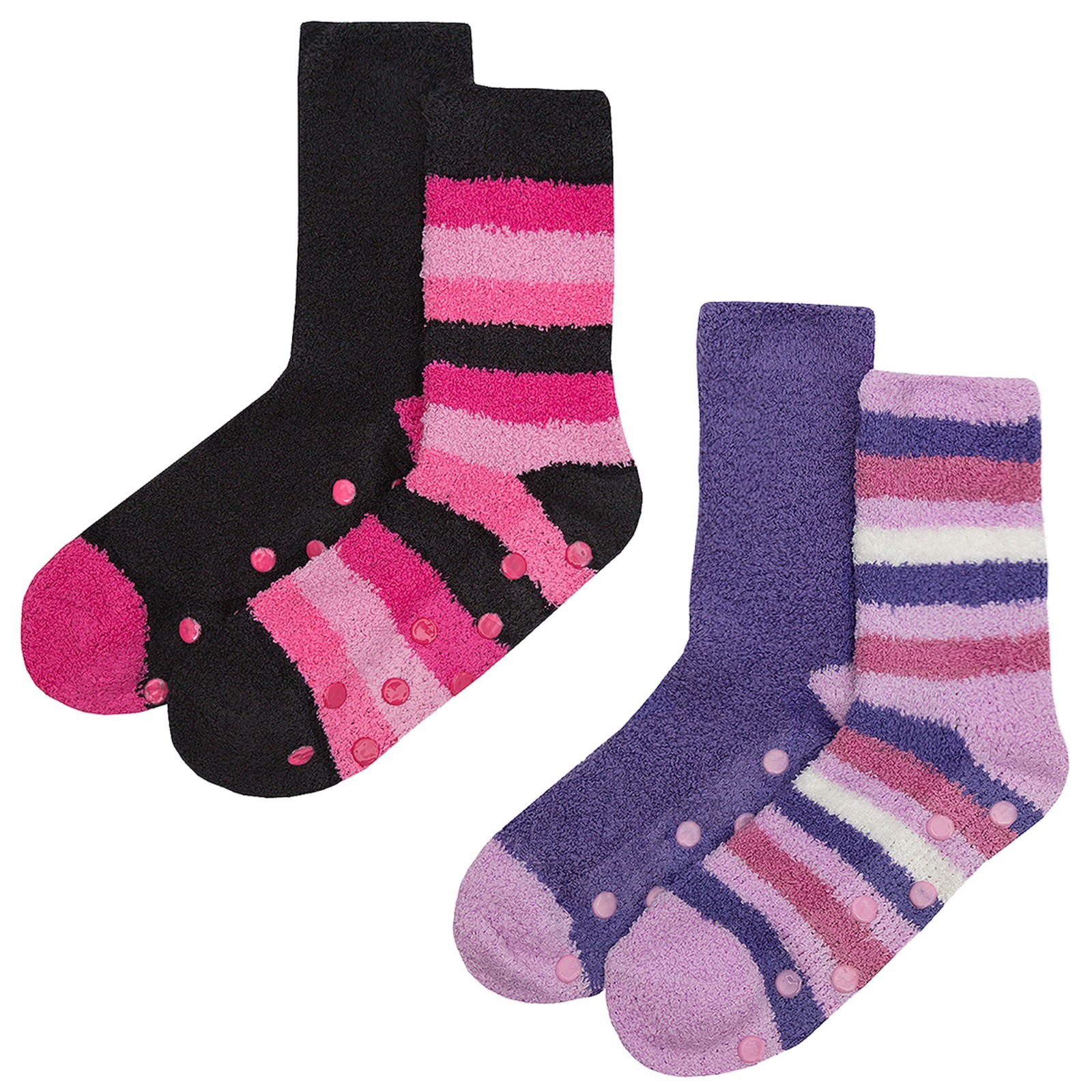ladies 2 or 4 Pairs Womens Slipper Gripper Socks Fluffy Bed Socks ...