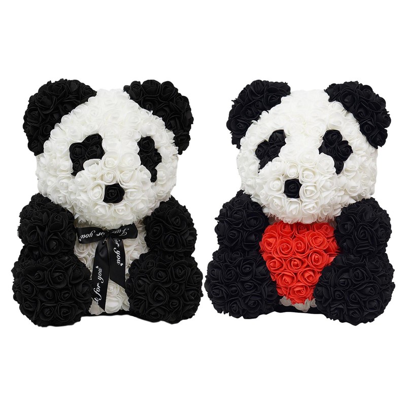Rose Panda 9.84inch Artificial Rose Flower Panda Bear with Bowknot ...