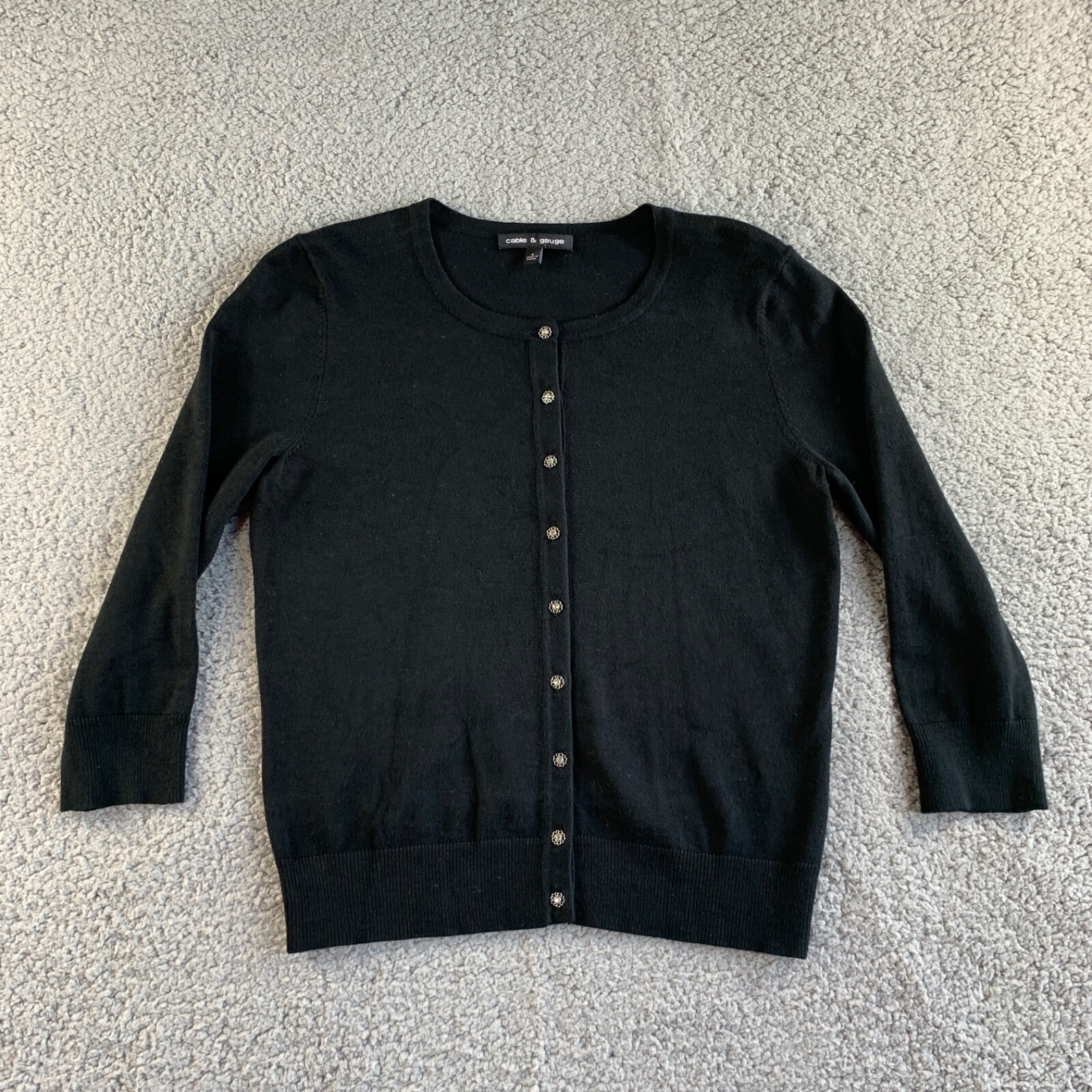 Cable & Gauge Cardigan Sweater Womens Small Round Neck Black Cable & Gauge Cardigan Sweater Womens Small Round Neck Black