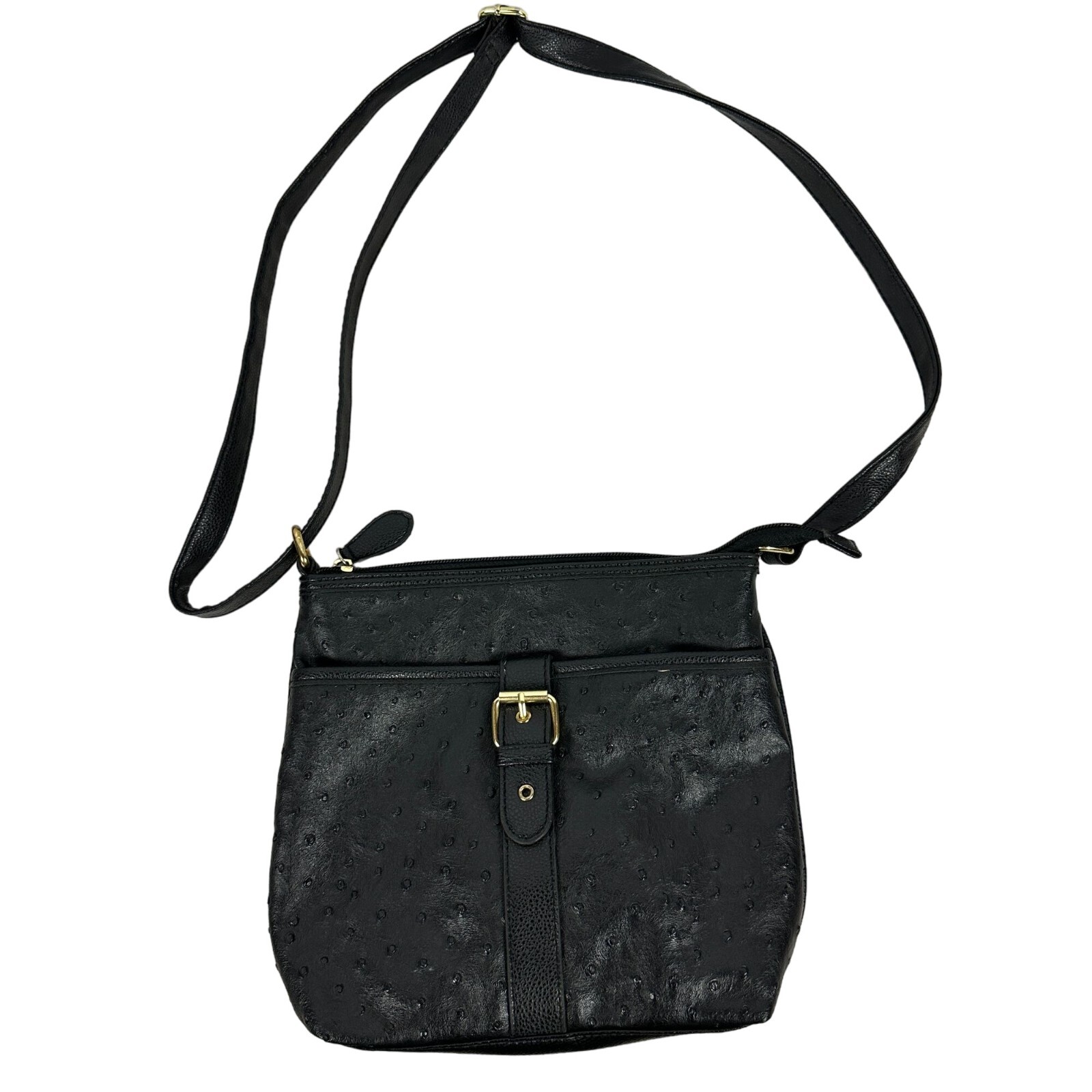 Treviso Black Faux Leather Crossbody Bag With Adjustable Treviso Black Faux Leather Crossbody Bag With Adjustable