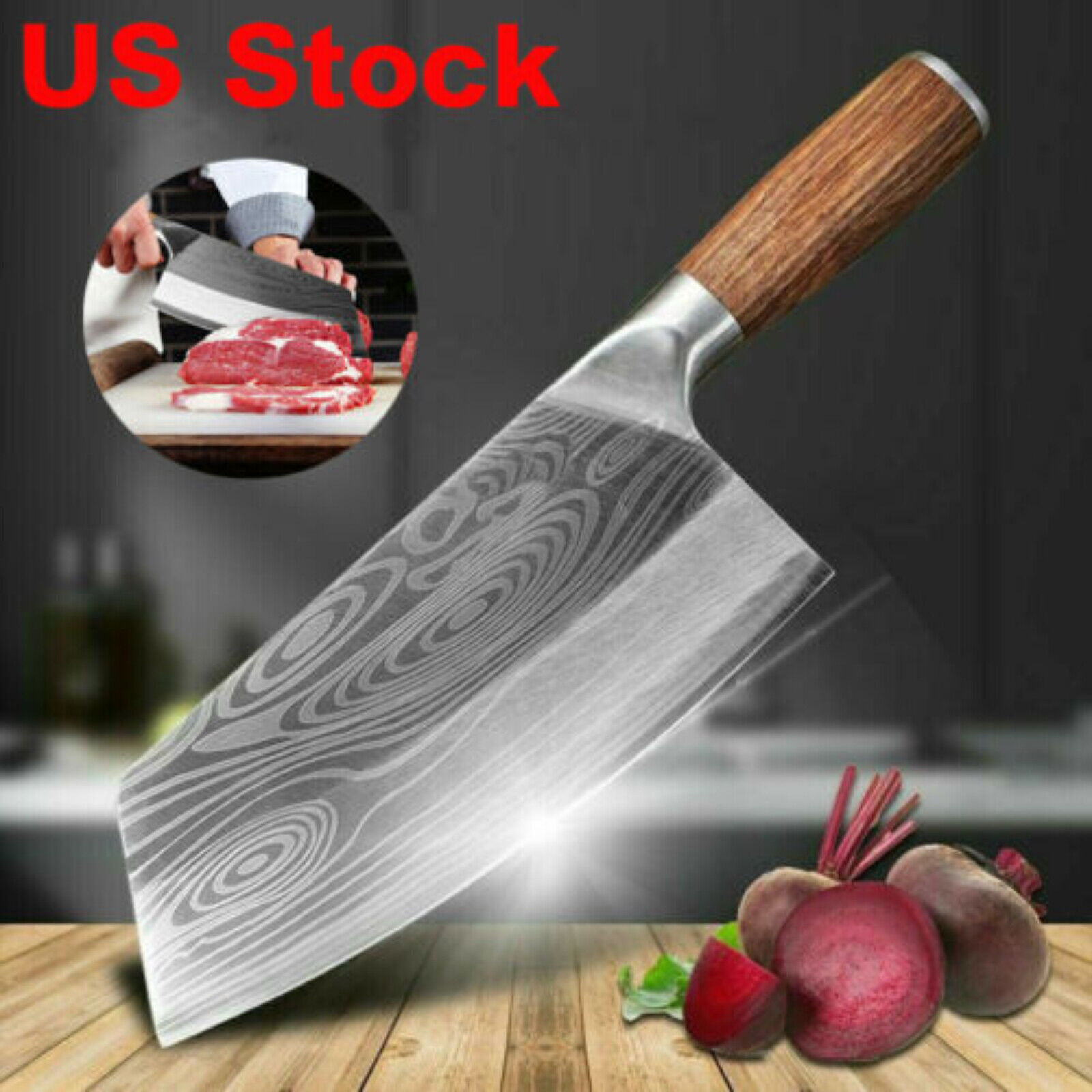 8in Kitchen Cleaver Knife Chopping Meat Butcher Stainless