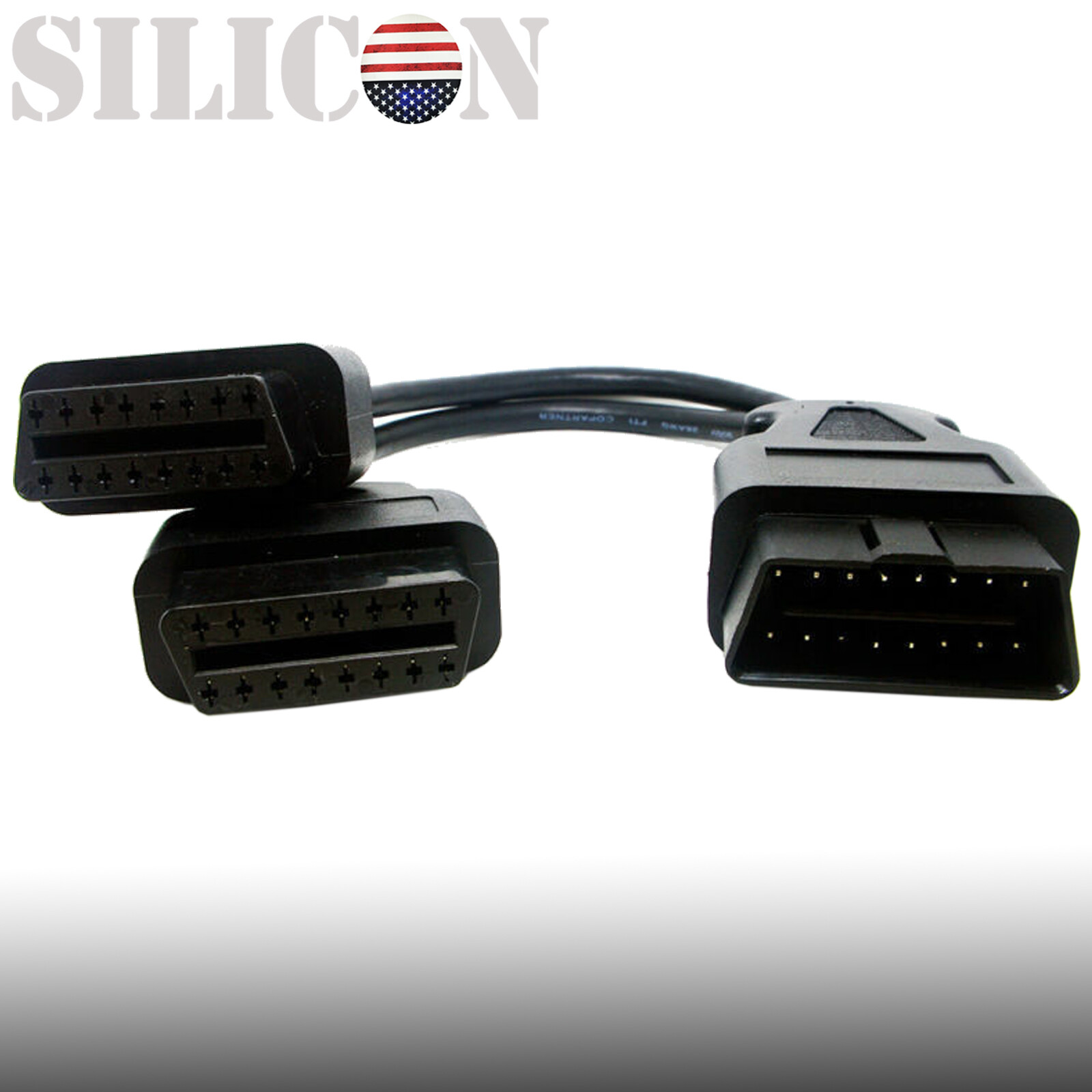30cm Obd2 Obdii Male To Dual Female Y Plug Cable With 16 Pin Socket ...