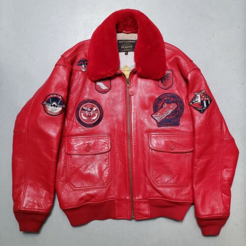 SCHOTT G-1 Bomber Jacket Red Leather w Shearling Collar Sz SCHOTT G-1 Bomber Jacket Red Leather w Shearling Collar Sz