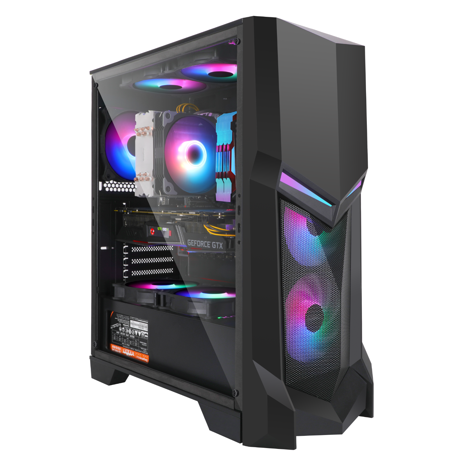 PC GAMING ATX CASE MESH TOWER WITH 3 X FITTED RGB FANS AND USB 3 IONZ ...