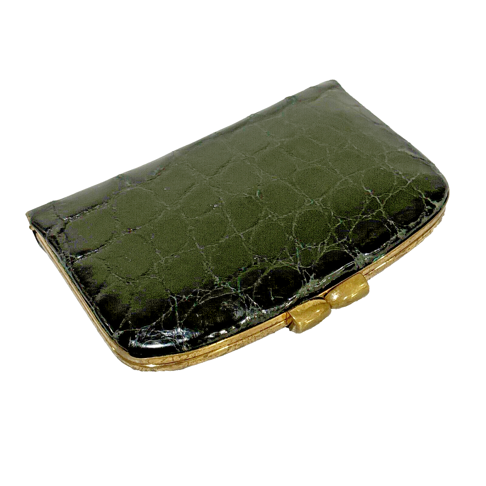 Vintage Coin Purse Black Moc Croc Leather Brass Hardware Vintage Coin Purse Black Moc Croc Leather Brass Hardware