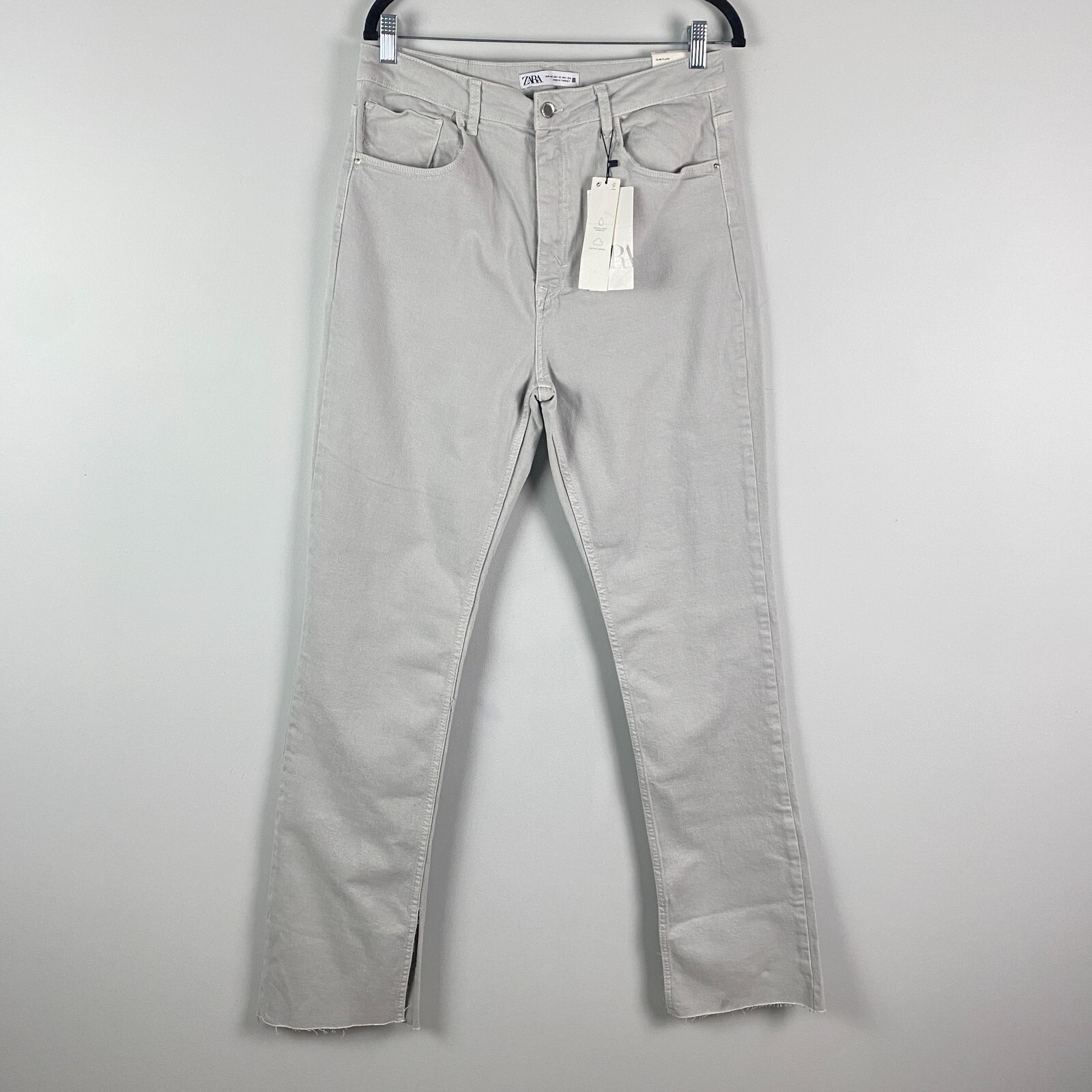 Zara High Rise Slim Flare Jeans with Split Hem Size 12 Gray Zara High Rise Slim Flare Jeans with Split Hem Size 12 Gray