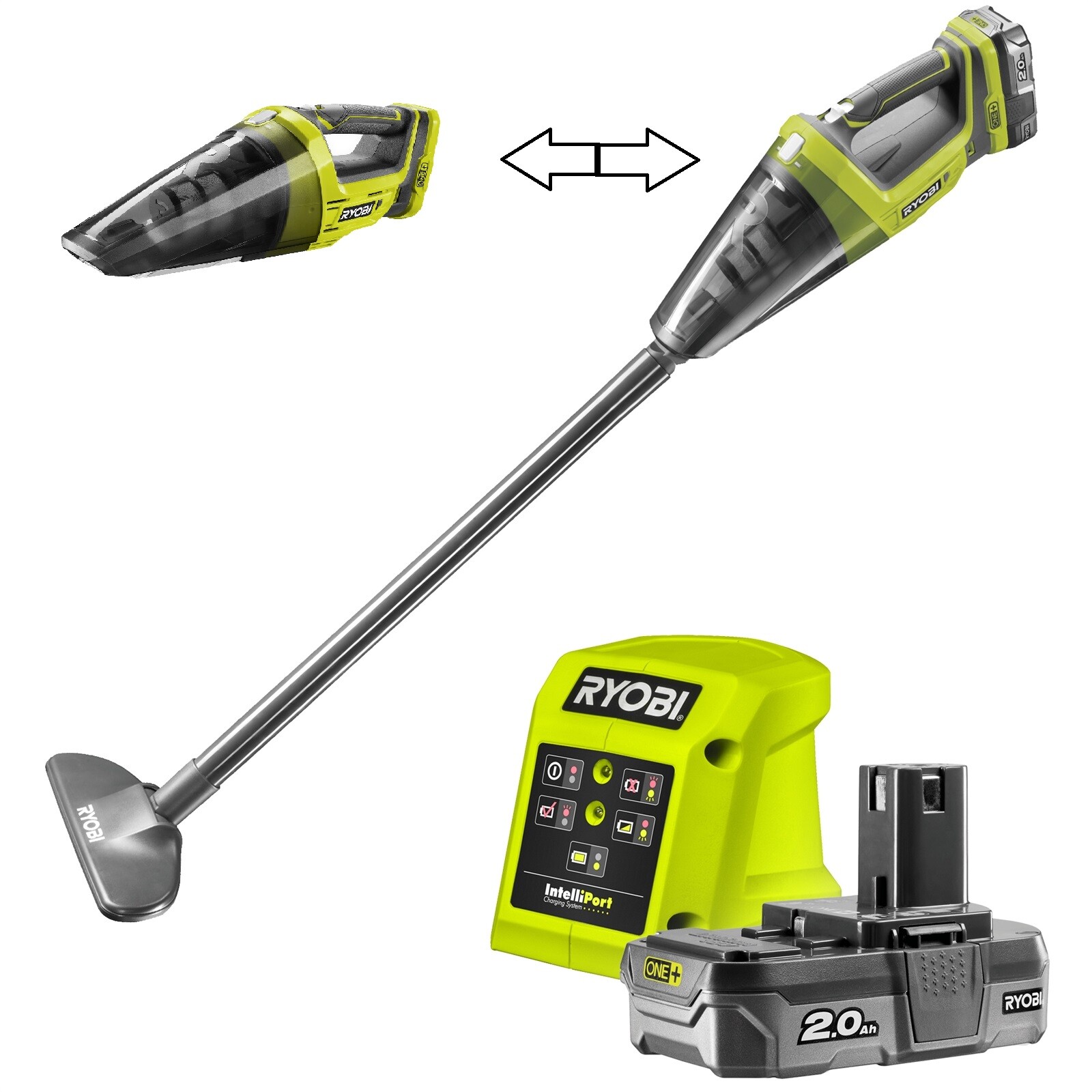 Ryobi 18V One Cordless Hand Vacuum Kit 2.0Ah Battery Charger Stick Attachment
