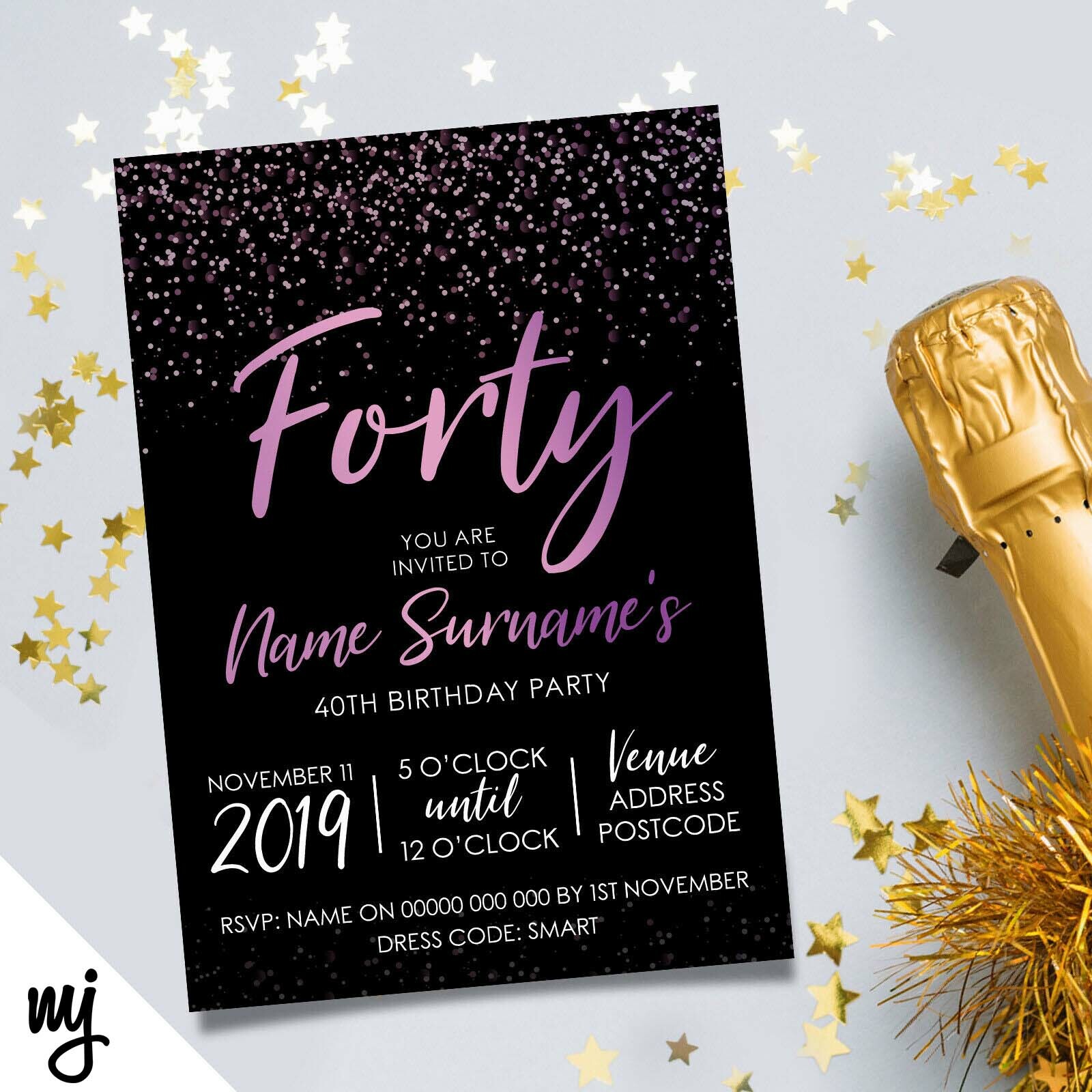 40th Birthday Party Invitation Sayings 40 Personalised Birthday Party