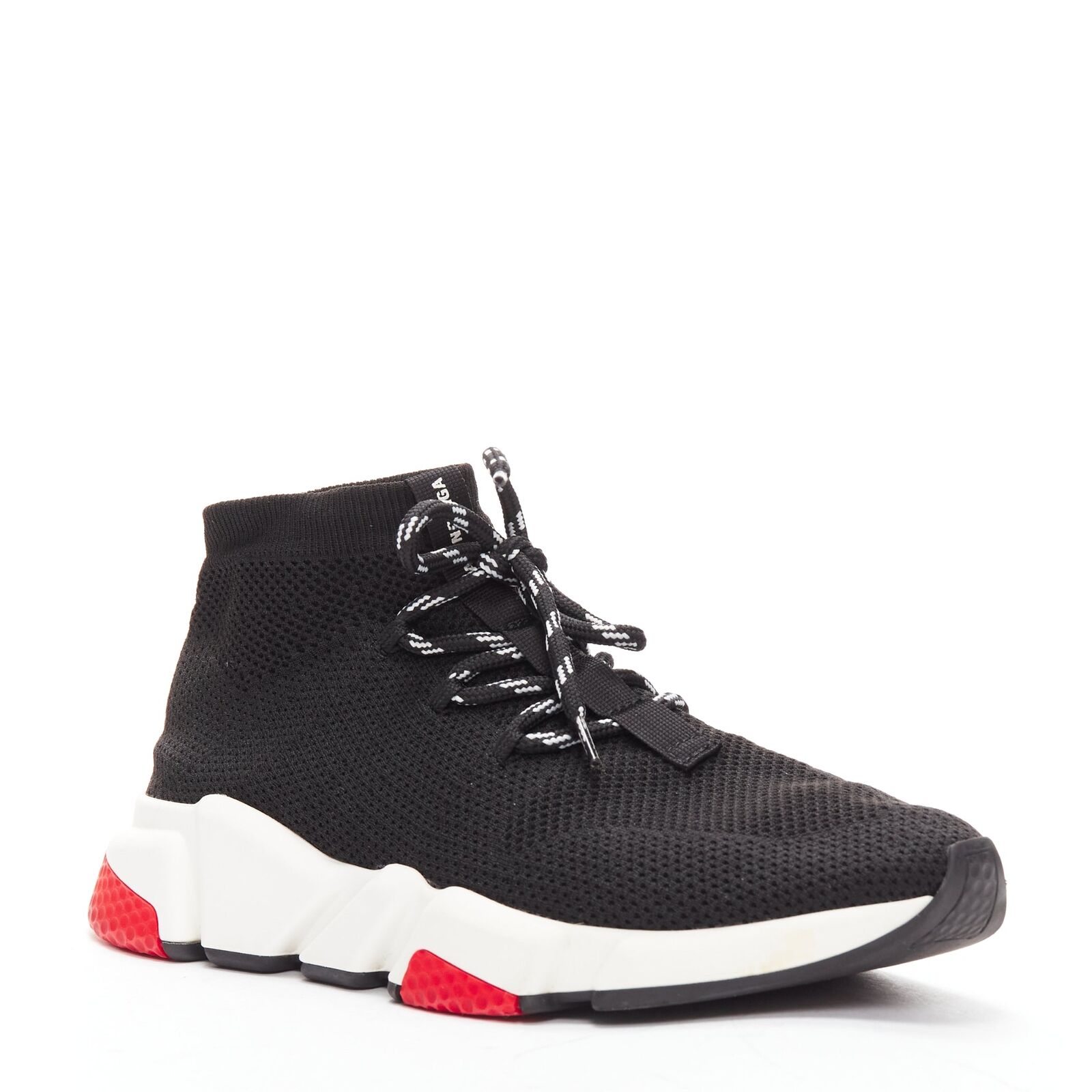 BALENCIAGA Speed black white red logo laced sock sneakers BALENCIAGA Speed black white red logo laced sock sneakers