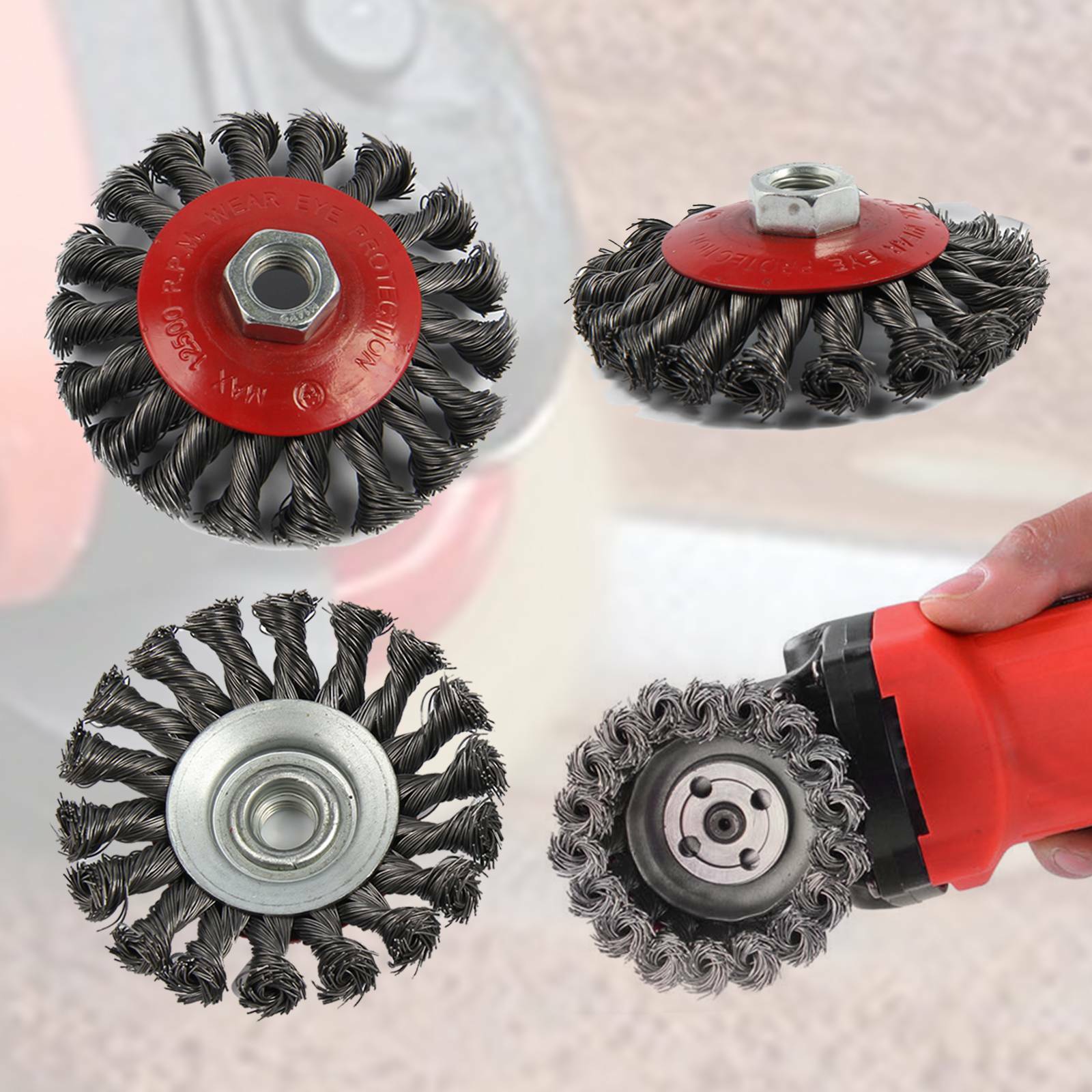 4X Twist Knot Semi Flat Wire Wheel Cup Brush Set Kit To Fit 75 100 Angle Grinder