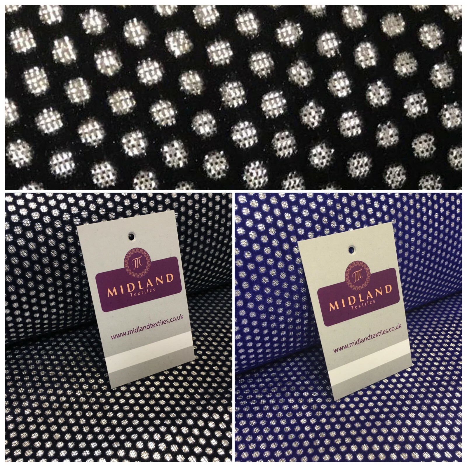 Geometric Silver Spot Dot Flocked Silver Lame Fabric 110 cm Geometric Silver Spot Dot Flocked Silver Lame Fabric 110 cm