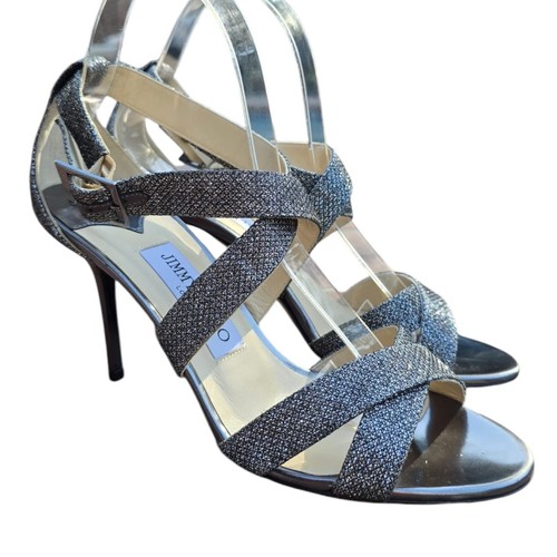 NWB JIMMY CHOO Louise Silver Glittery Crisscross Strappy NWB JIMMY CHOO Louise Silver Glittery Crisscross Strappy