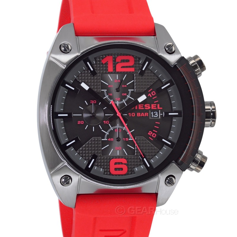 DIESEL Overflow Mens Gunmetal Chronograph Watch, Gray Dial, Red ...