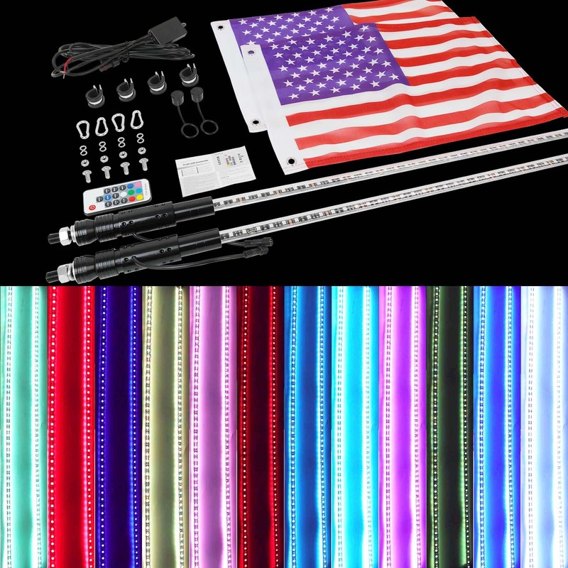 2x 4FT RGB Chasing Spiral LED Antenna Lights