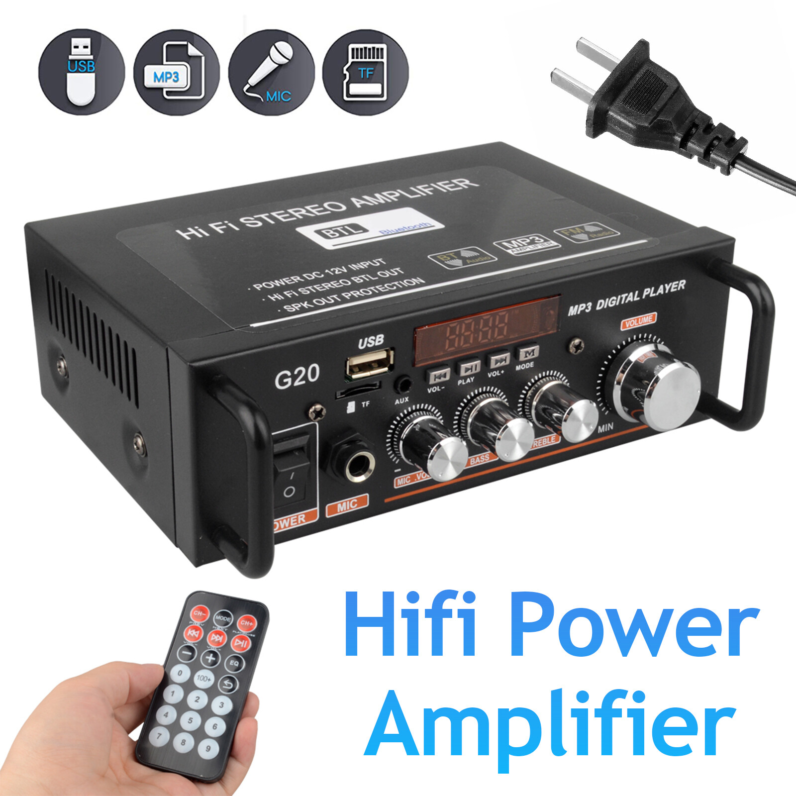 Power Amp Remote | Bluetooth Audio Amplifier Receiver Home Stereo