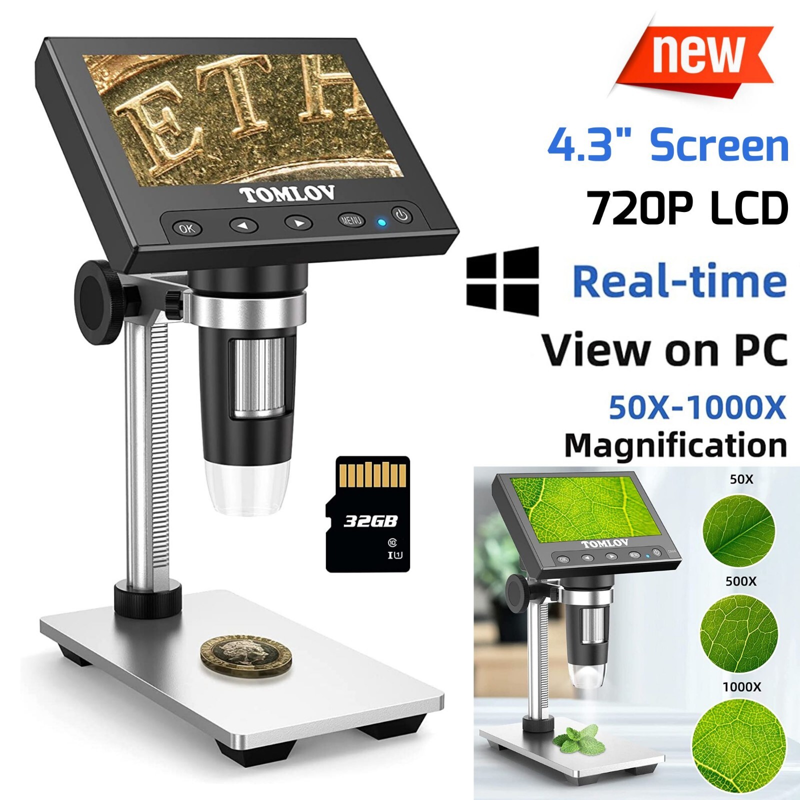 Digital Microscope Bugs Stamp Coin Detail Magnifier LCD