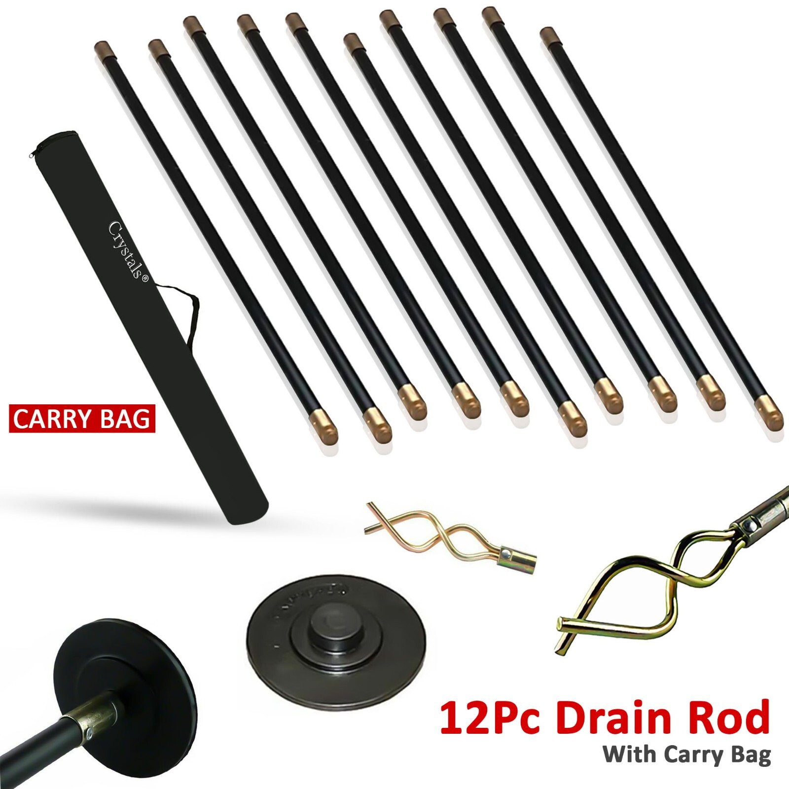 12 Piece 9m Drain Rods Plumbing Rod Set Cleaning Drainage Worm Screw Plunger eBay