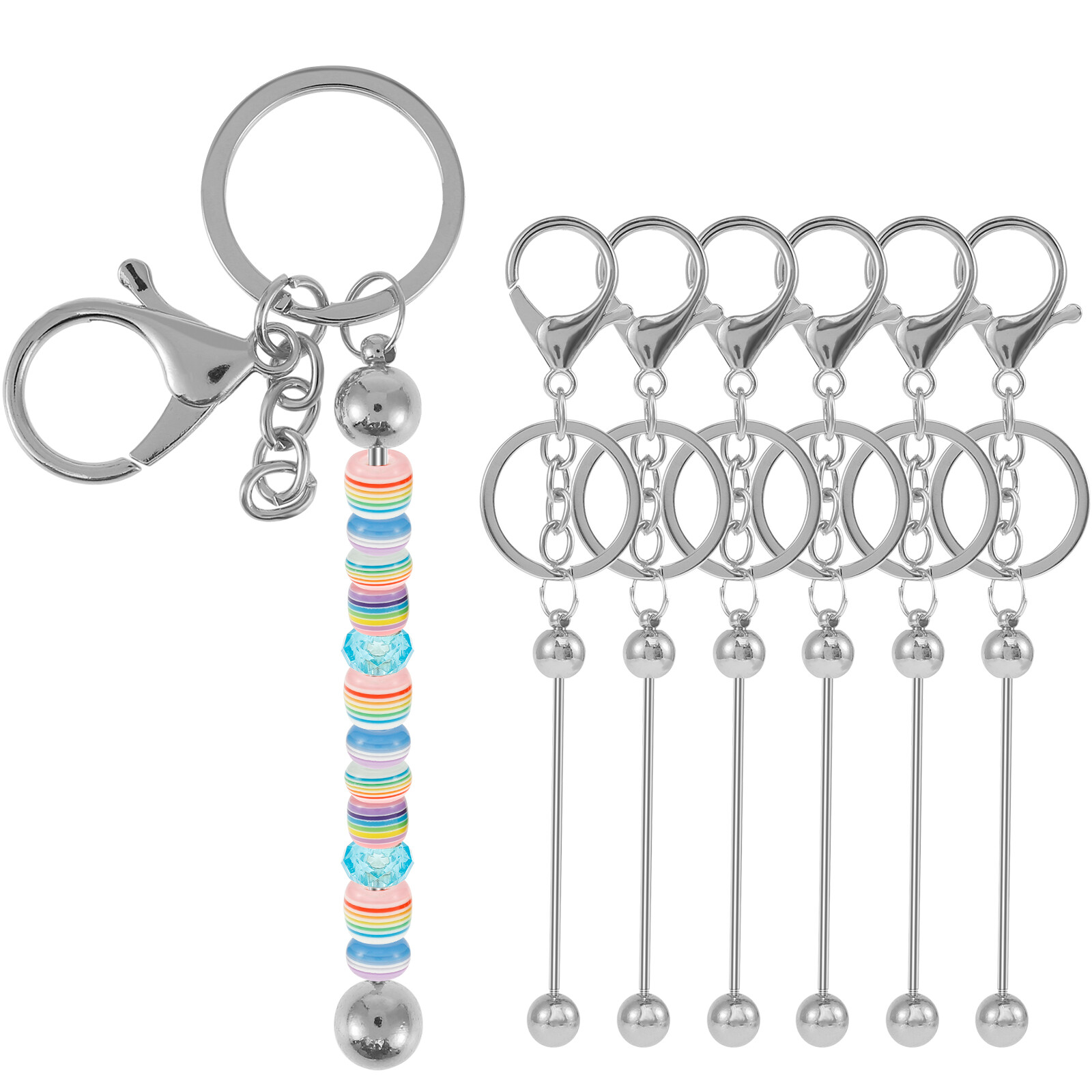 6Pcs Beadable Keychain Bars for Beads Metal Beaded Heavy-Duty DIY Bead ...