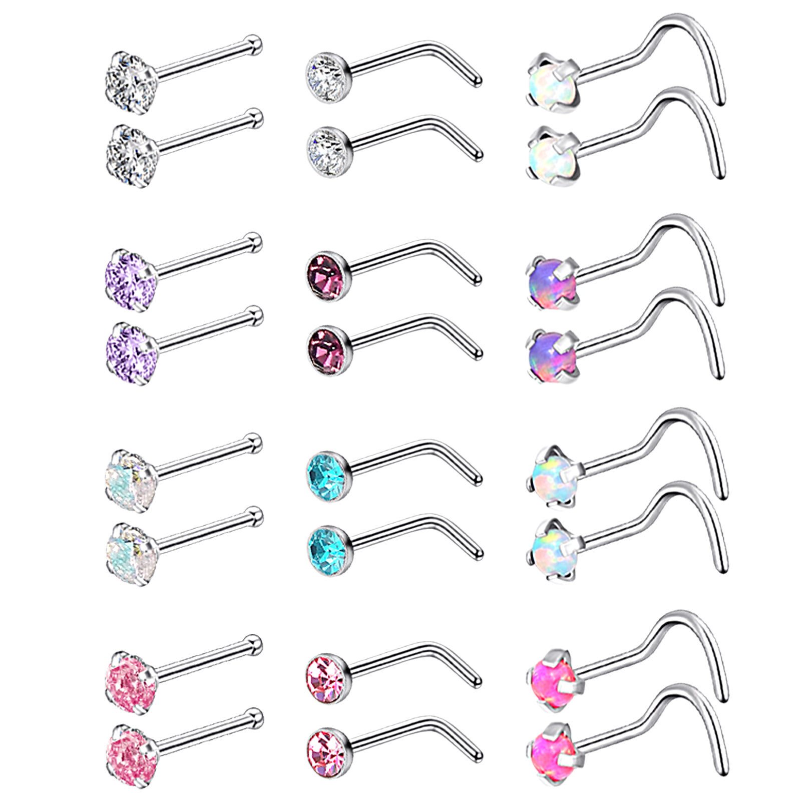 16Pc Nose Ring Hoop Screw Septum Ring C-Shape Nostril Pin Bone Stud ...