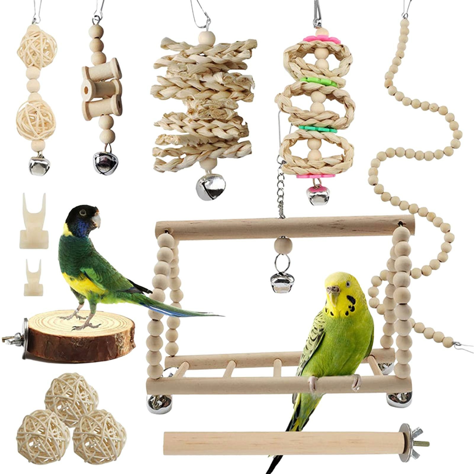 Toys Parrot Swing | 13 Pack Bird Toys Natural Wood Bird Cage