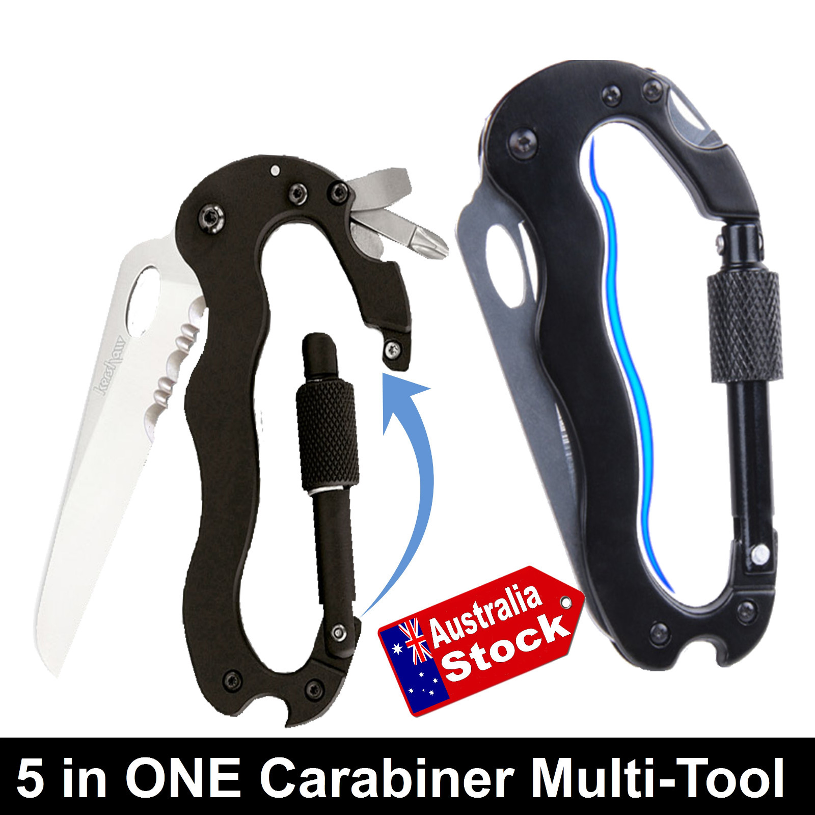 5in1 MULTITOOL CARABINER SURVIVAL FOLDING KNIFE HIKING CLIMBING CAMPING FISHING