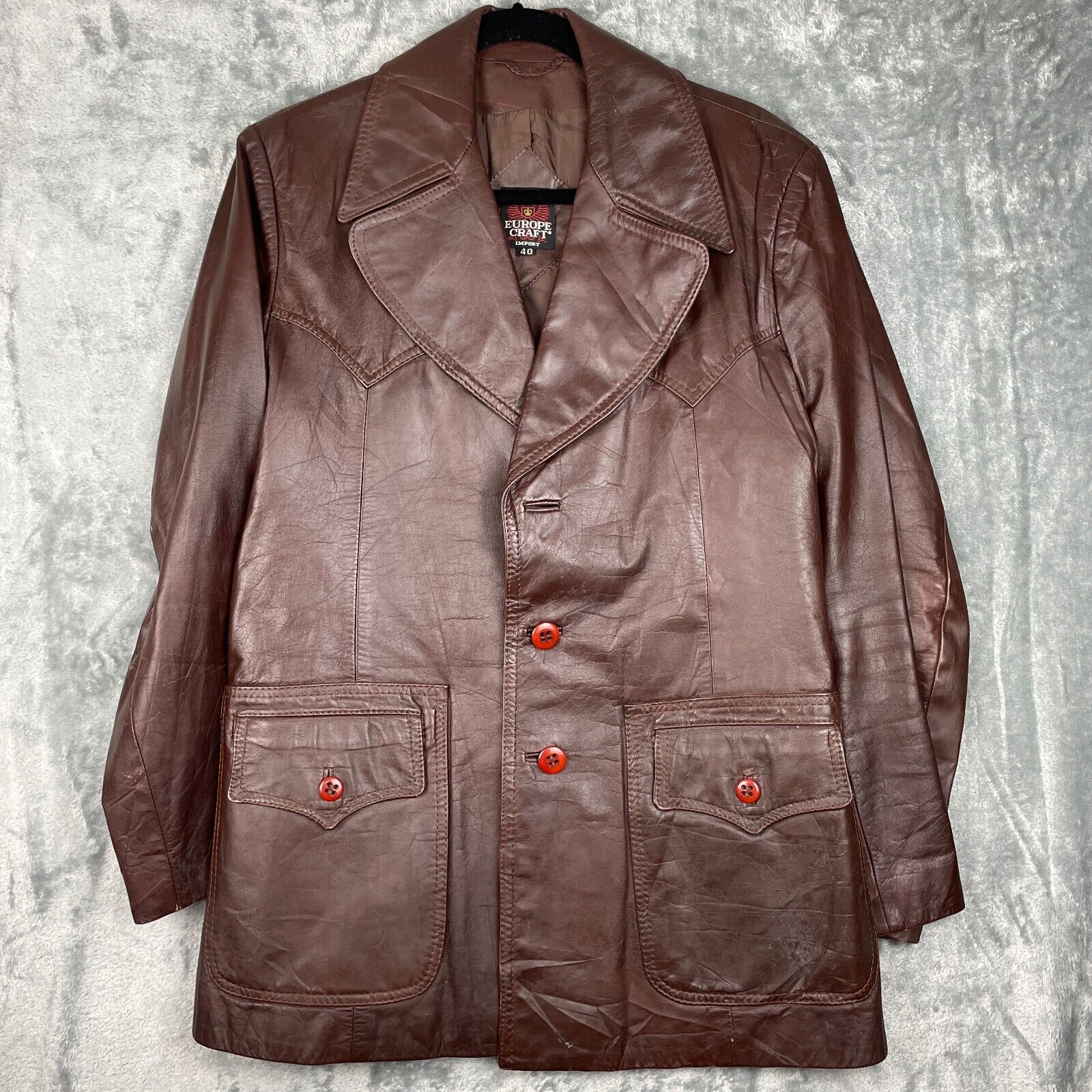VINTAGE EUROPE CRAFT Leather Jacket Mens 40 Tan Western 70s VINTAGE EUROPE CRAFT Leather Jacket Mens 40 Tan Western 70s
